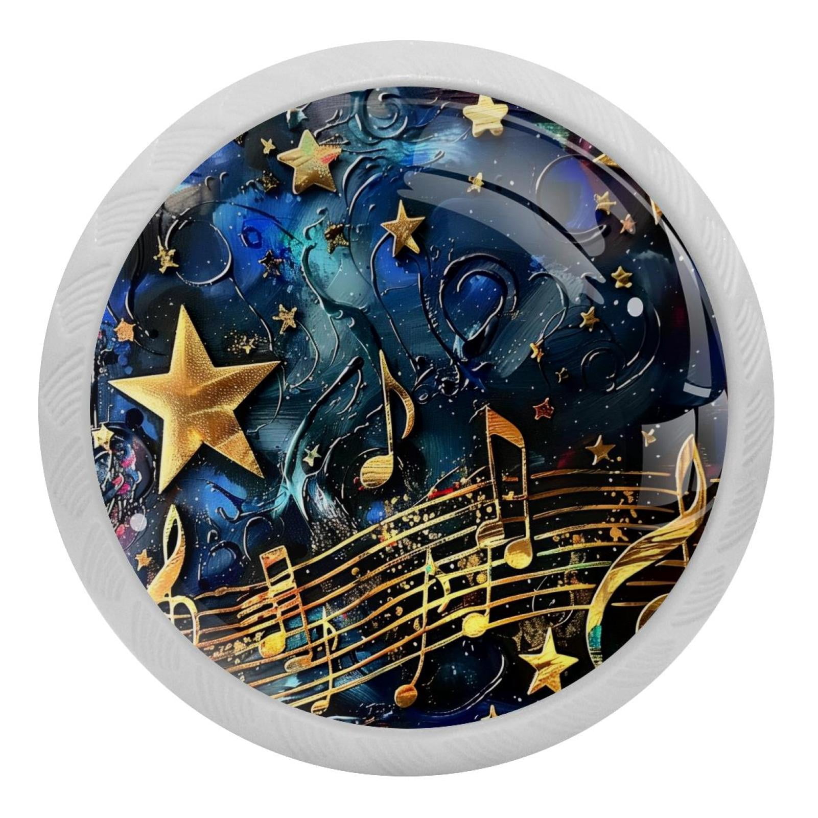PhooArto Golden Music Notes Stars 4 PCS Crystal Glass Cabinet Knobs ...