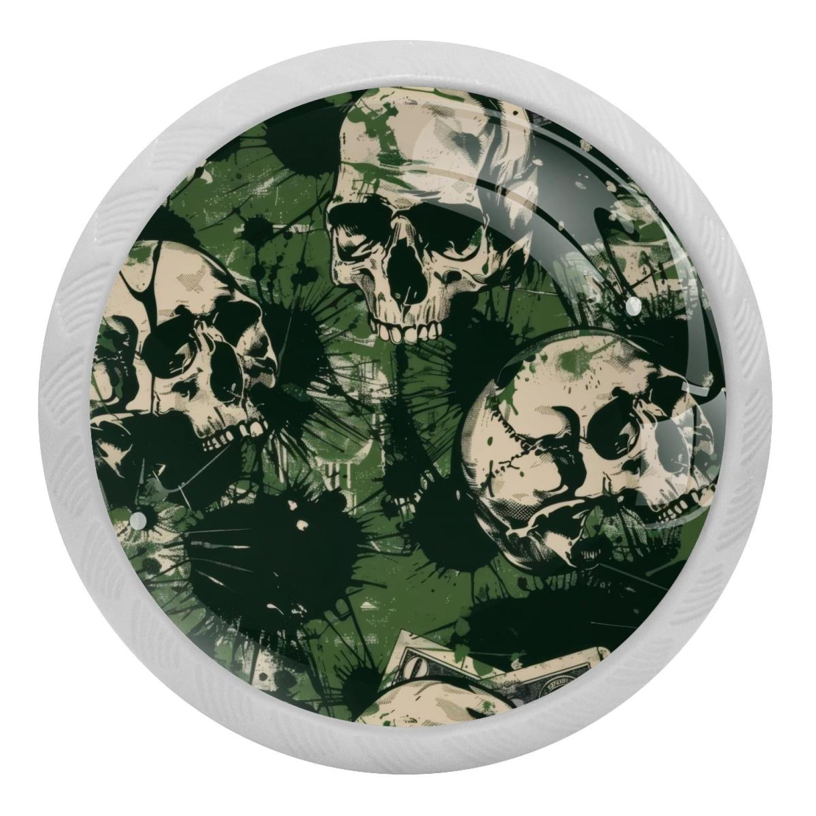 PhooArto Green Camouflage Skull Pattern 4 PCS Crystal Glass Cabinet ...