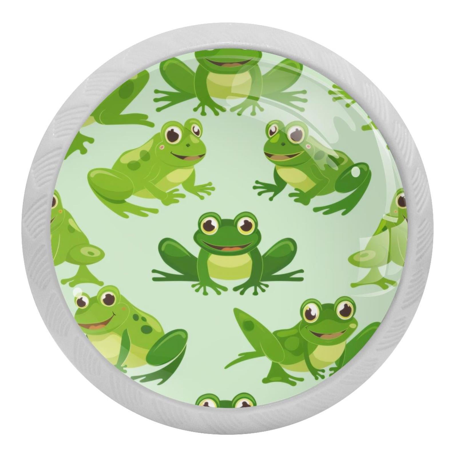 PhooArto Green Cartoon Frogs Pattern 4 PCS Crystal Glass Cabinet Knobs ...