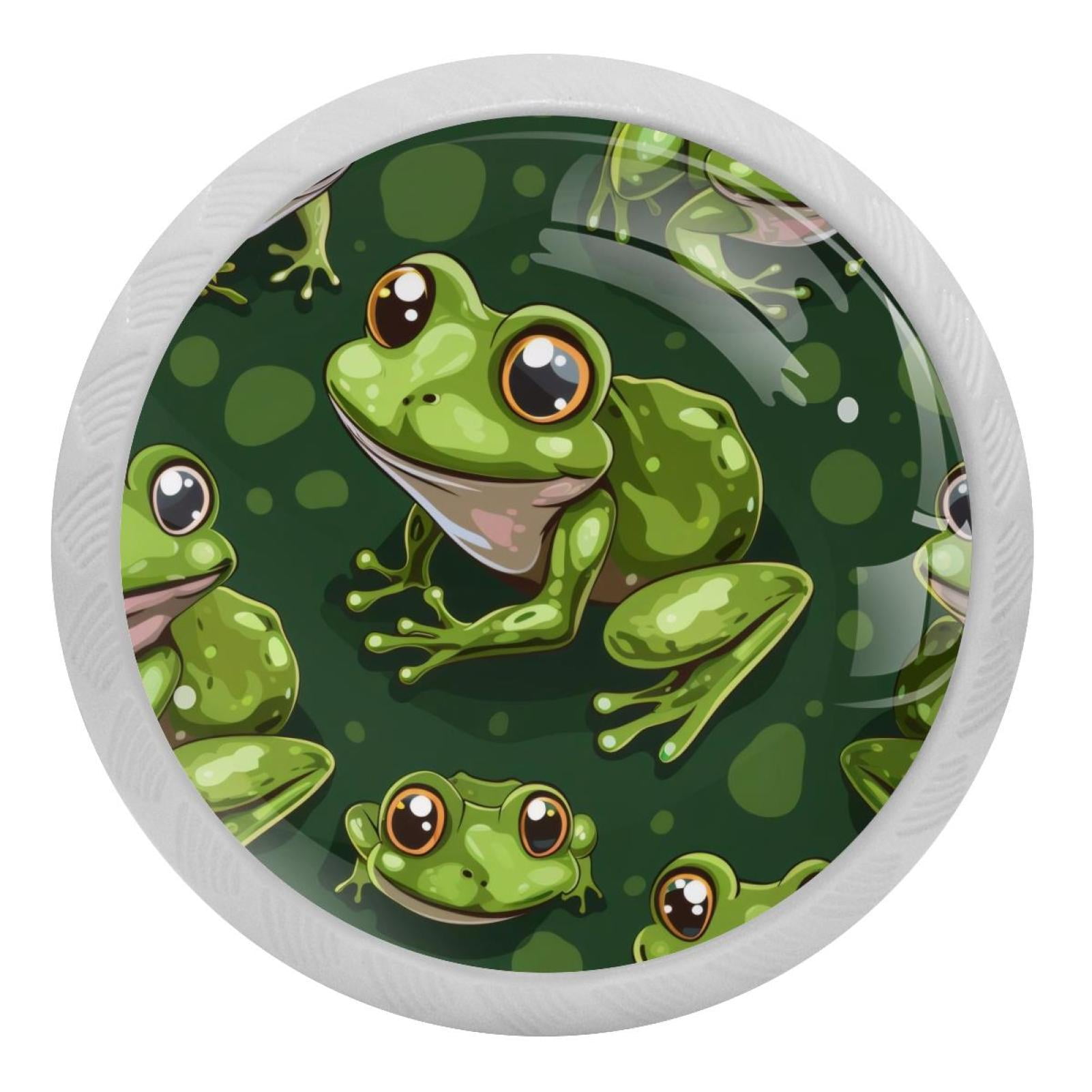 PhooArto Green Frogs Cute Pattern 4 PCS Crystal Glass Cabinet Knobs ...