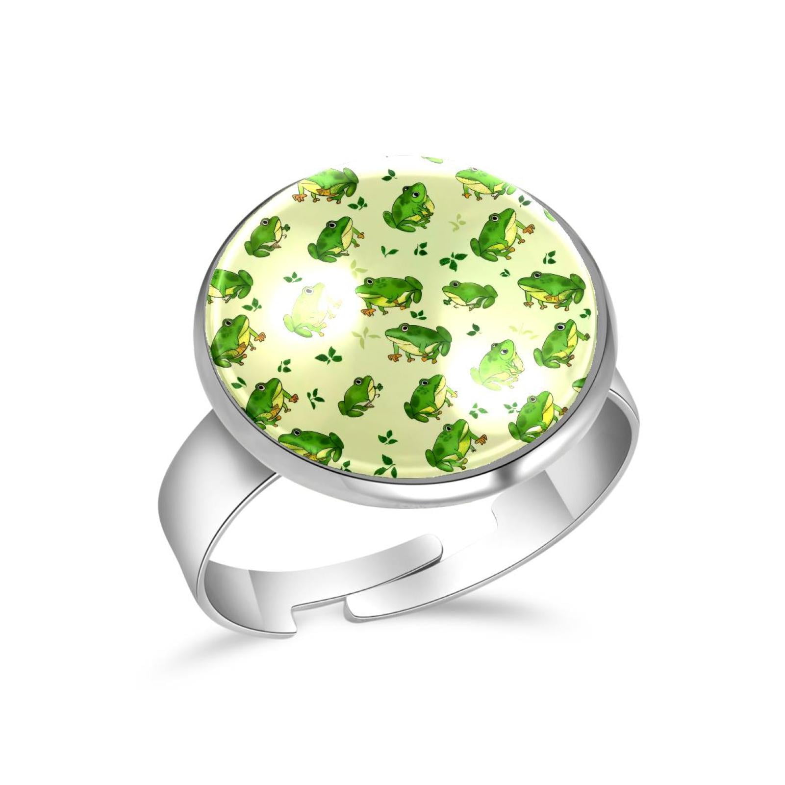PhooArto Green Frogs Pattern Stainless Steel Rings for Women, Open ...