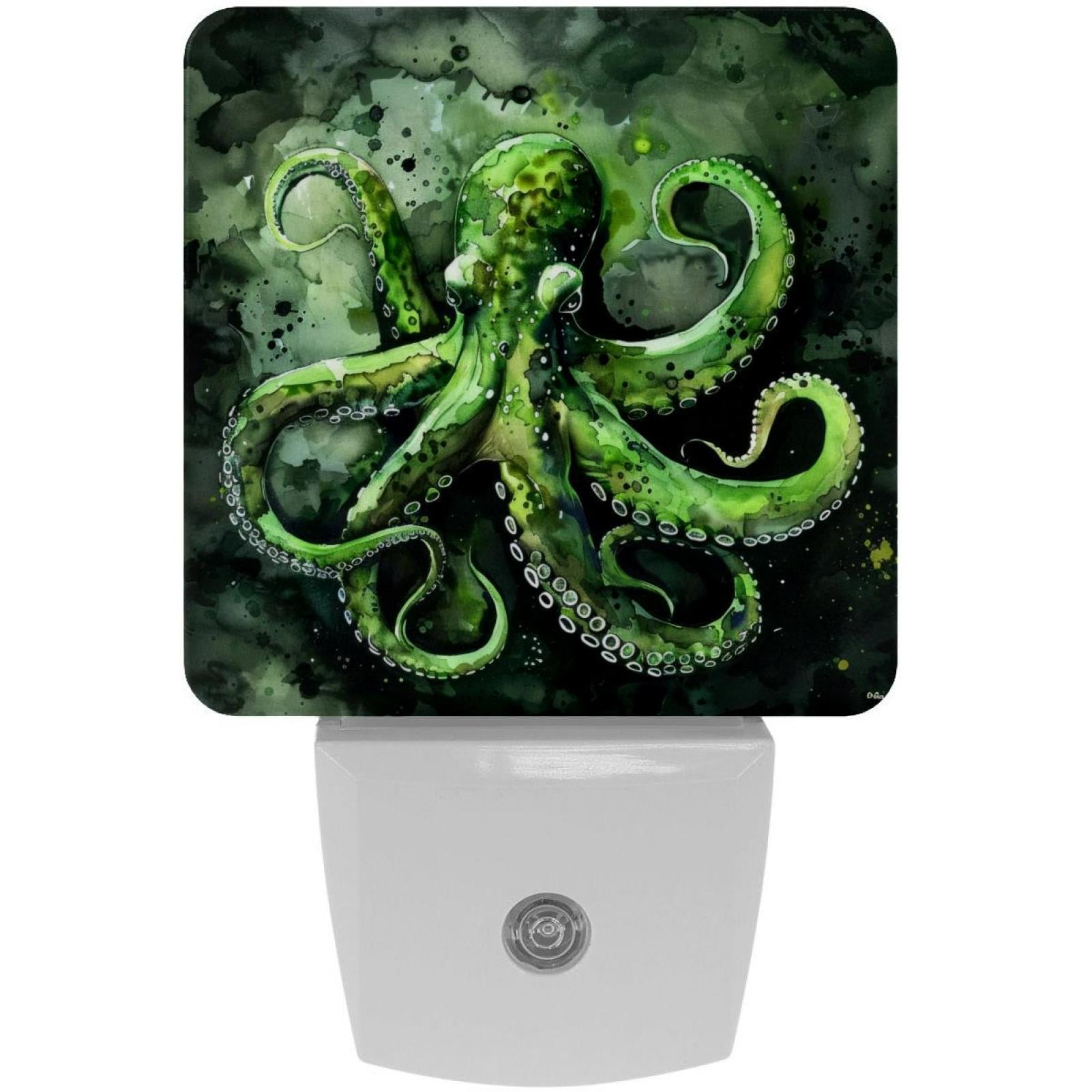 PhooArto Green Watercolor Octopus Plug in LED Night Light Auto Sensor ...