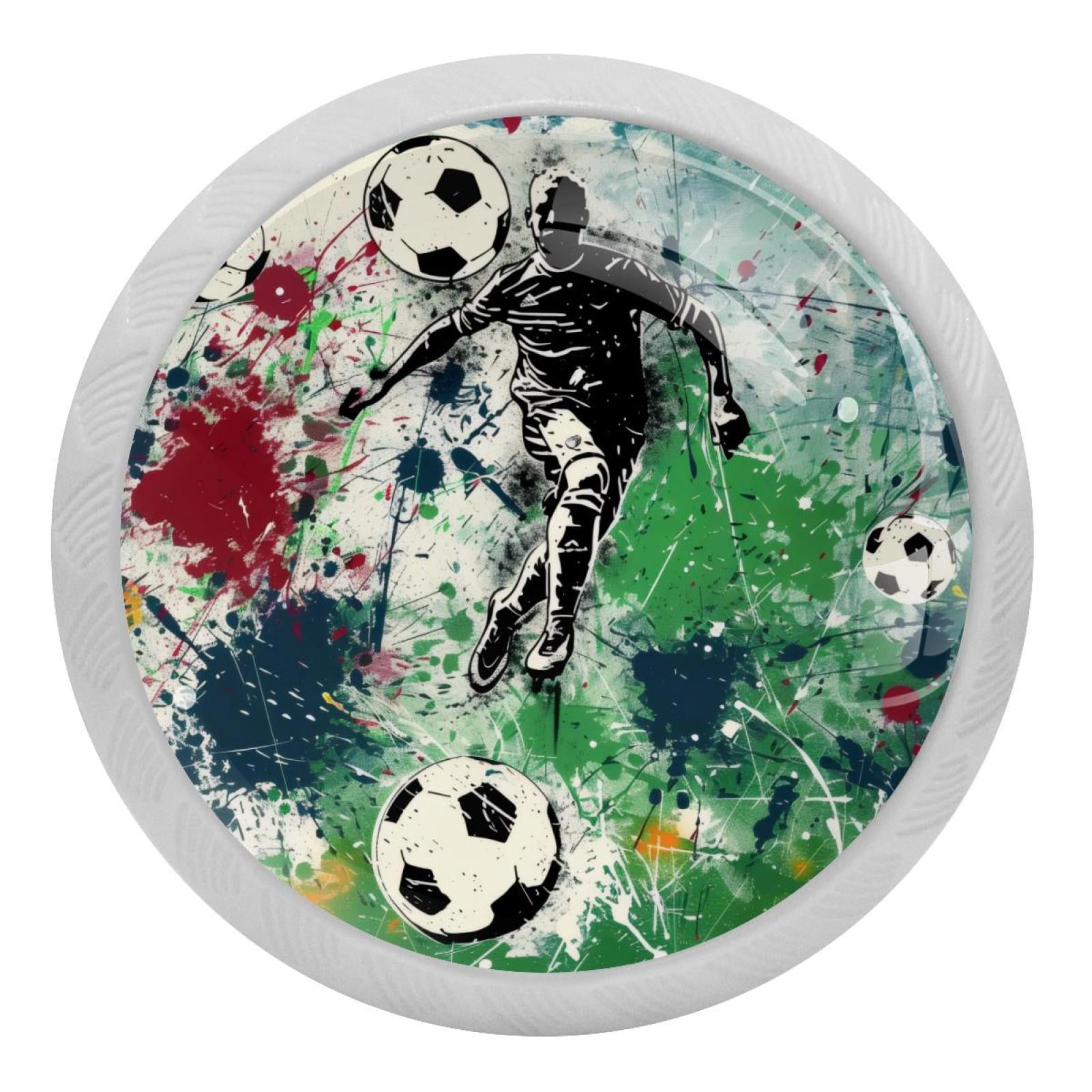 PhooArto Grunge Splashes Soccer Football 4 PCS Crystal Glass Cabinet ...