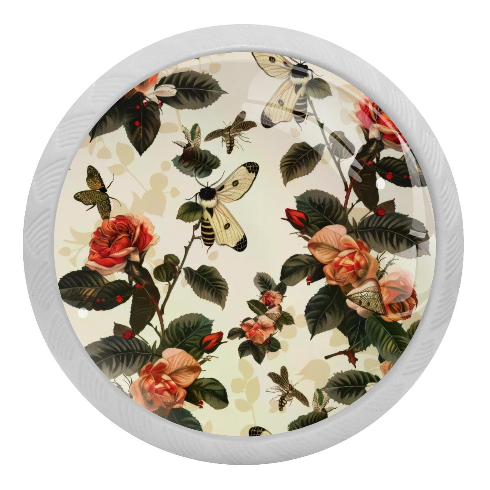 PhooArto Hawk Moth Rose Flower Patterns 4 PCS Crystal Glass Cabinet ...