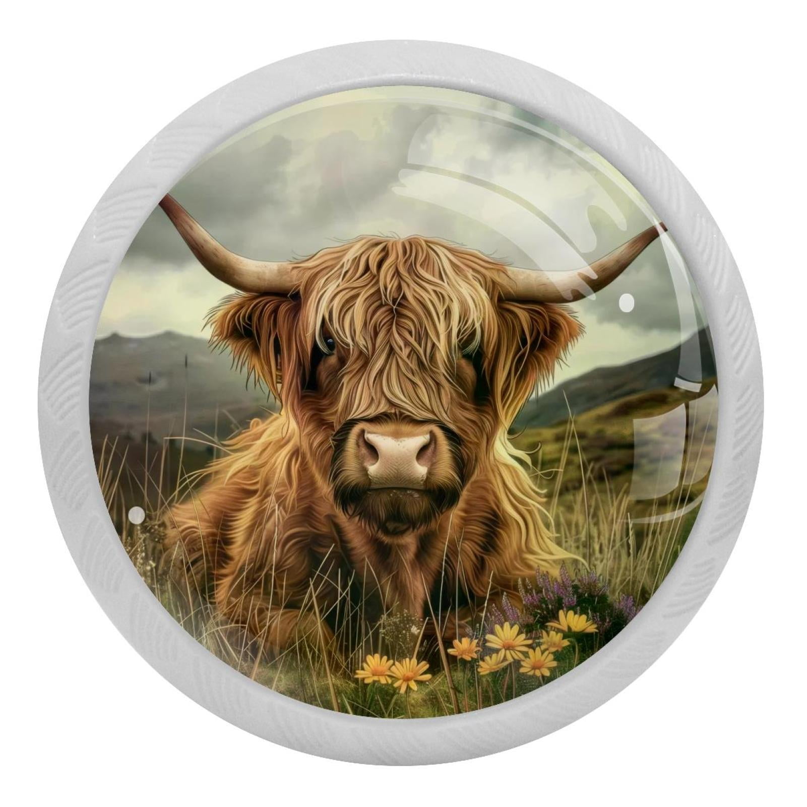 PhooArto Highland Cow in Mountain 4 PCS Crystal Glass Cabinet Knobs ...