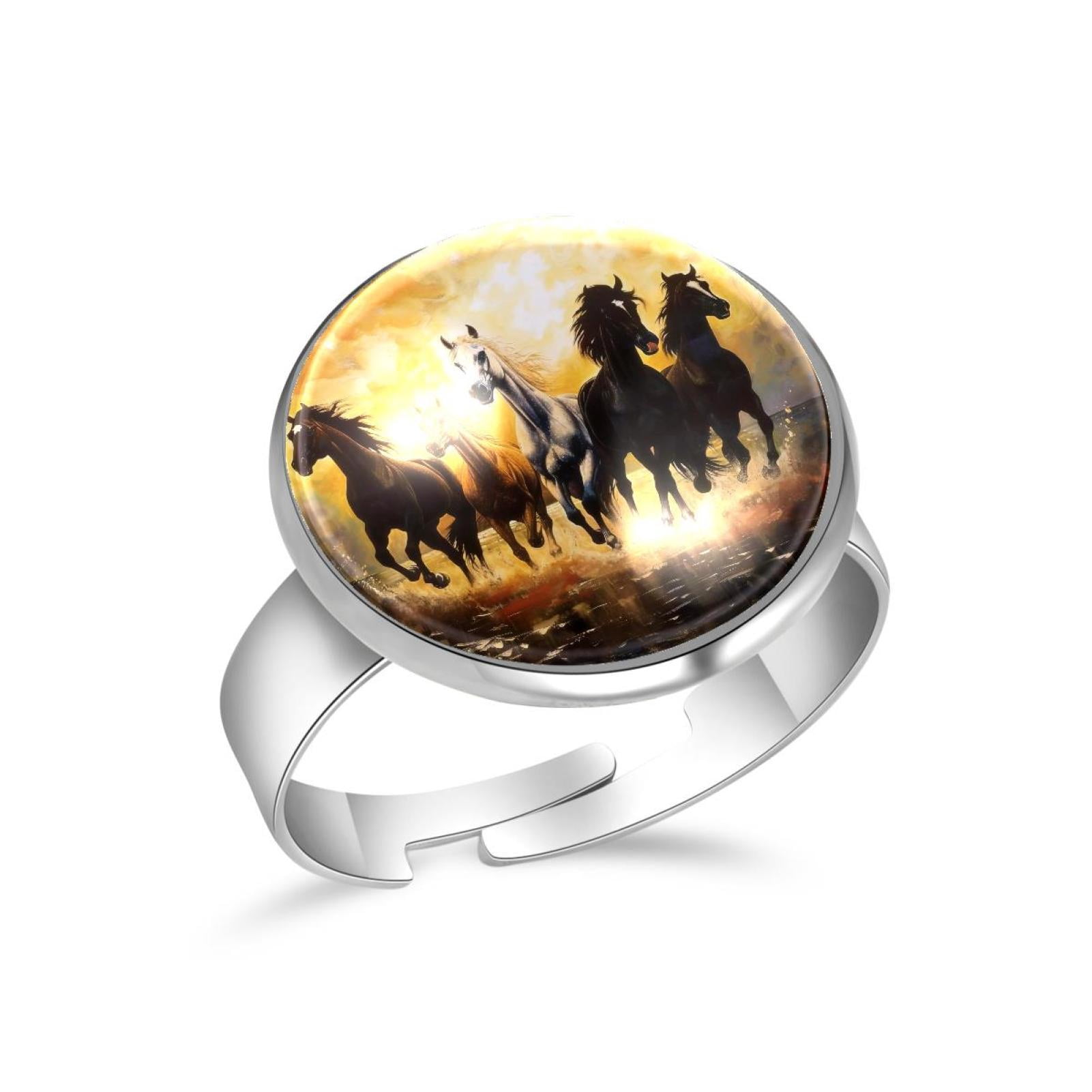 PhooArto Horses Art Painting Stainless Steel Rings for Women, Open ...