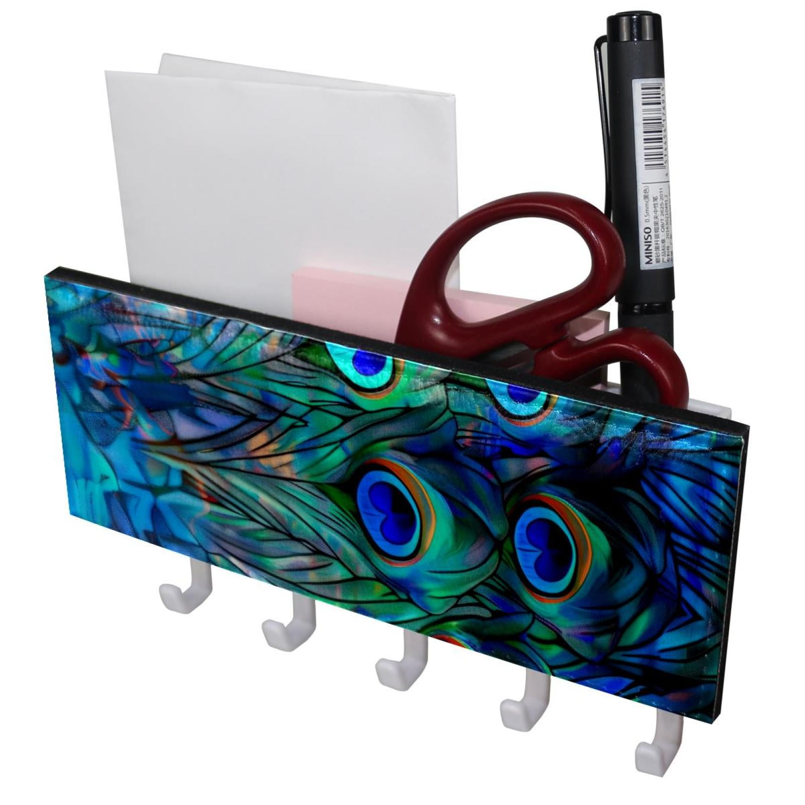 PhooArto Key Holder for Wall Decorative with 5 Key Hooks, Abstract Blue ...