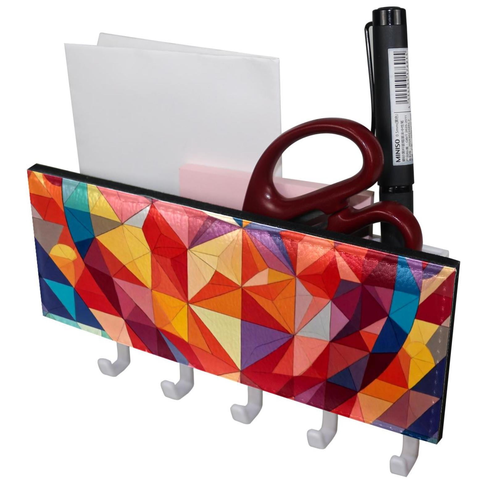 PhooArto Key Holder for Wall Decorative with 5 Key Hooks, Colors Geometry Love Heart Pattern ...