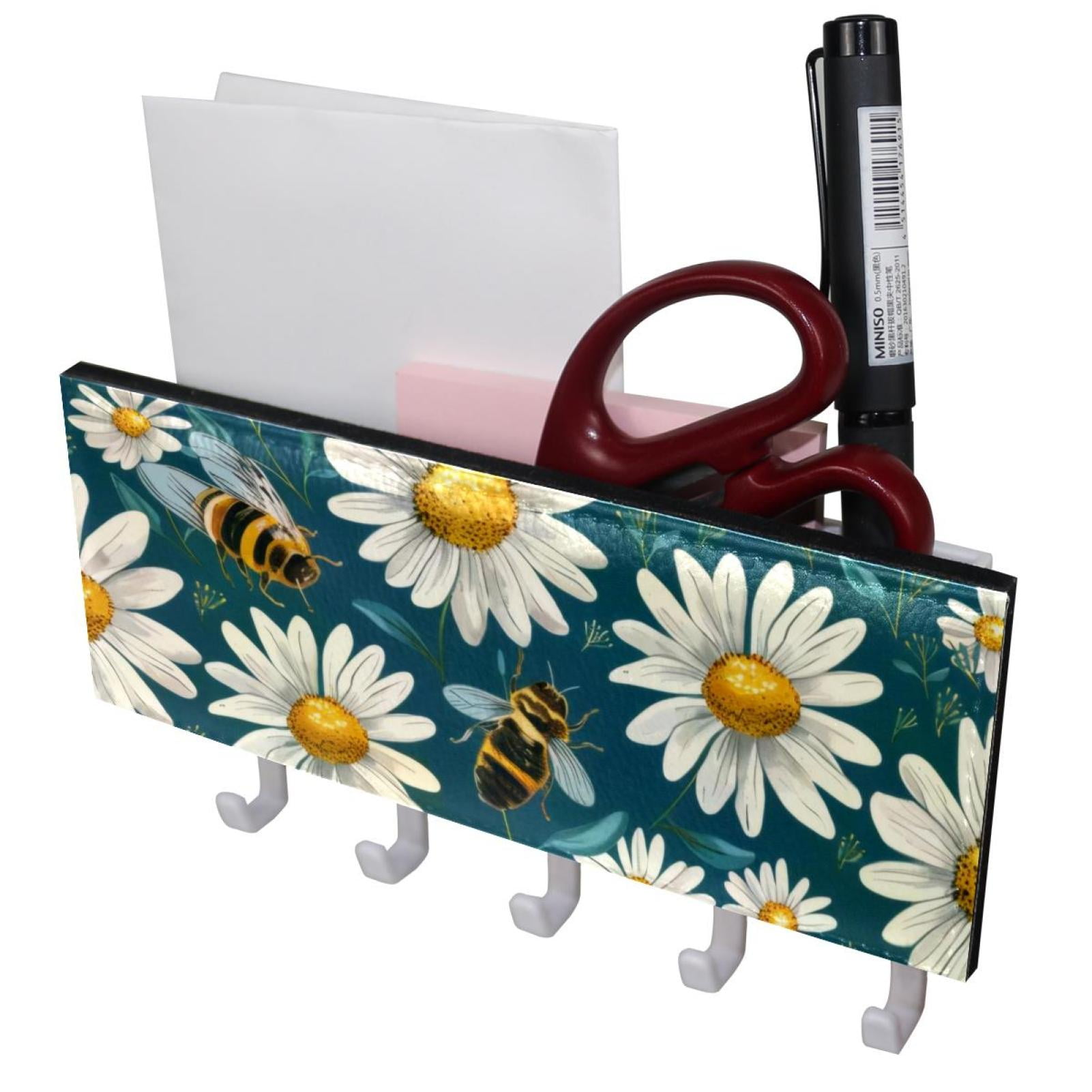 PhooArto Key Holder for Wall Decorative with 5 Key Hooks, Daisy Flowers ...
