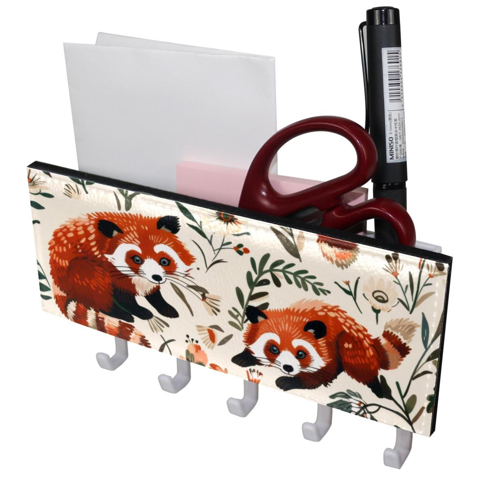 PhooArto Key Holder for Wall Decorative with 5 Key Hooks, Red Pandas ...