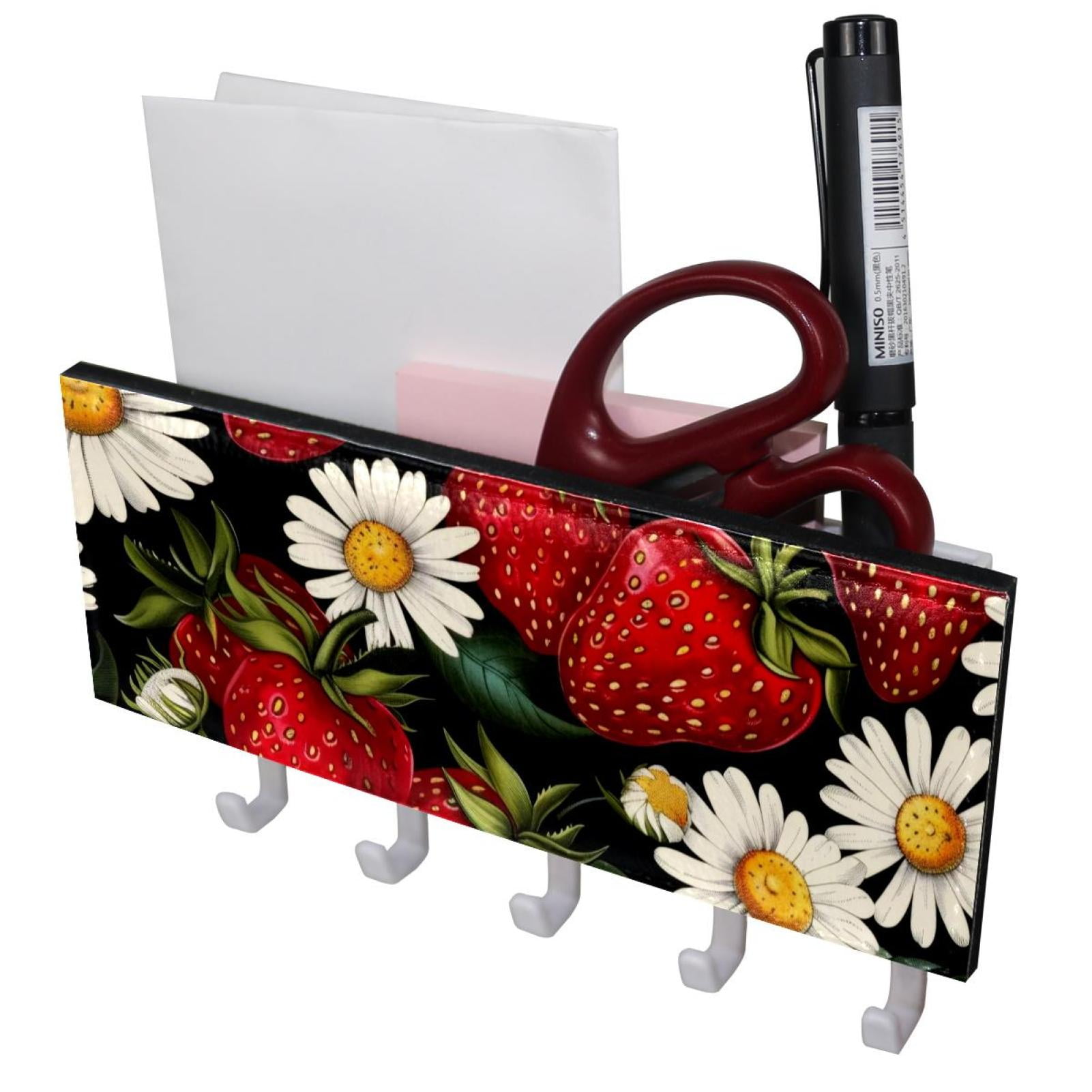 PhooArto Key Holder for Wall Decorative with 5 Key Hooks, Strawberry ...