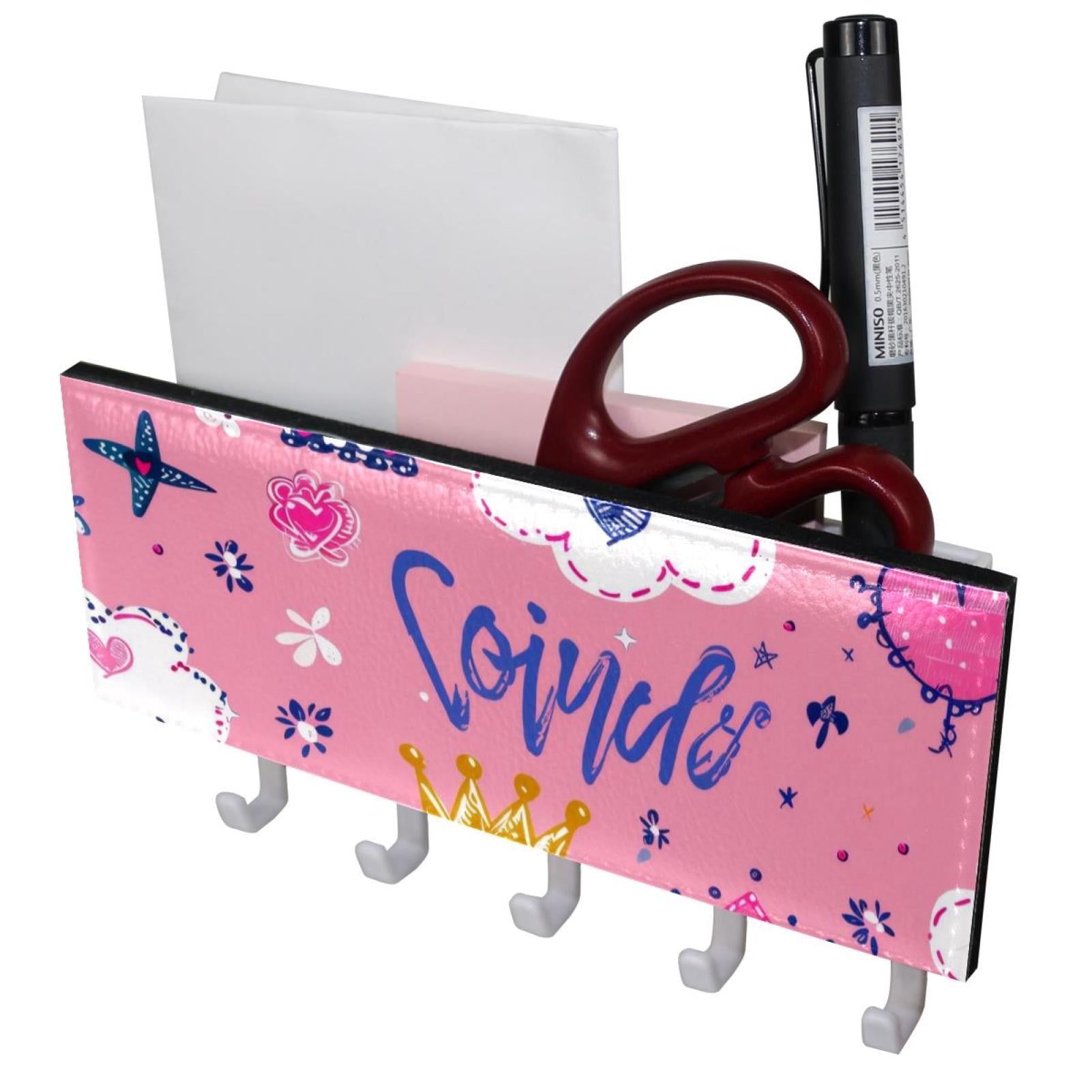 PhooArto Key Holder for Wall Decorative with 5 Key Hooks, Pink Princess Flowers Pattern Holders ...