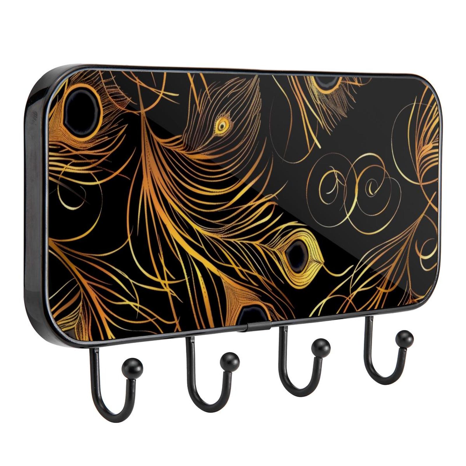 PhooArto Key Holder for Wall Decorative Golden Peacock Feather Pattern ...
