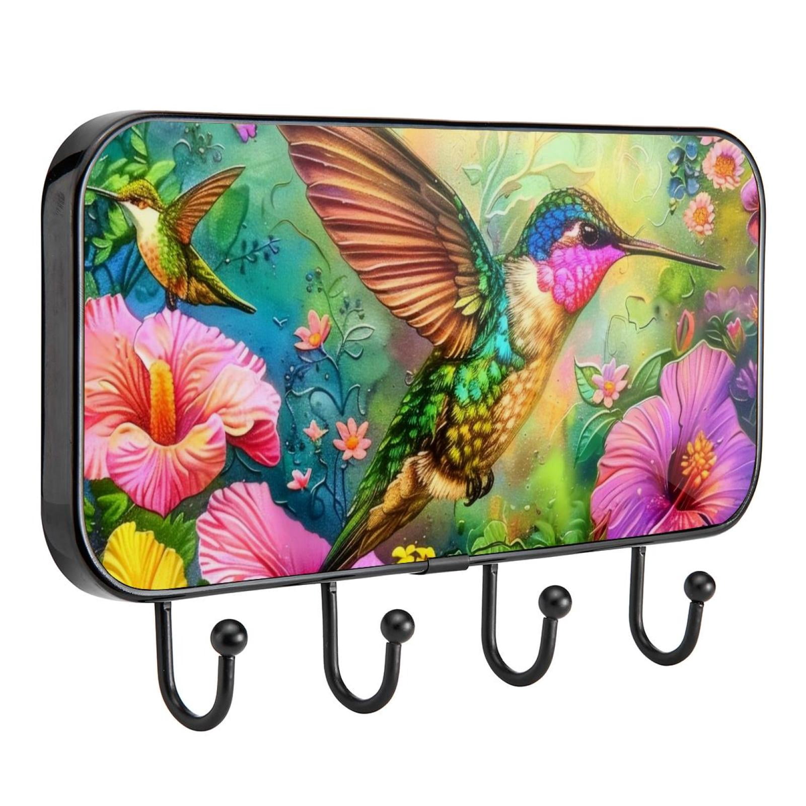PhooArto Key Holder for Wall Decorative Hummingbird Flowers Print Self ...