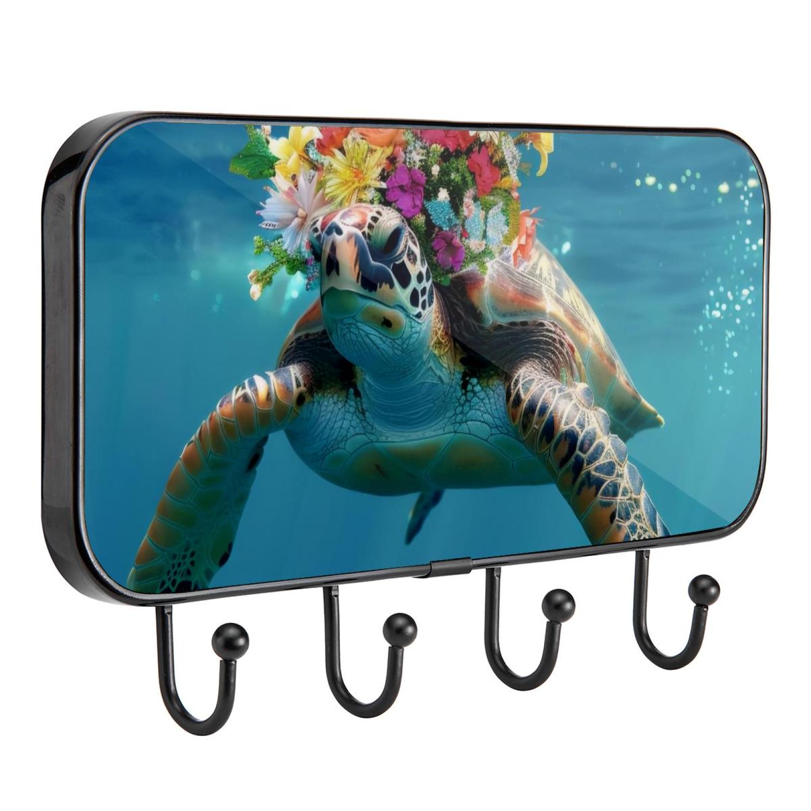 PhooArto Key Holder for Wall Decorative Swimming Sea Turtle Flowers ...