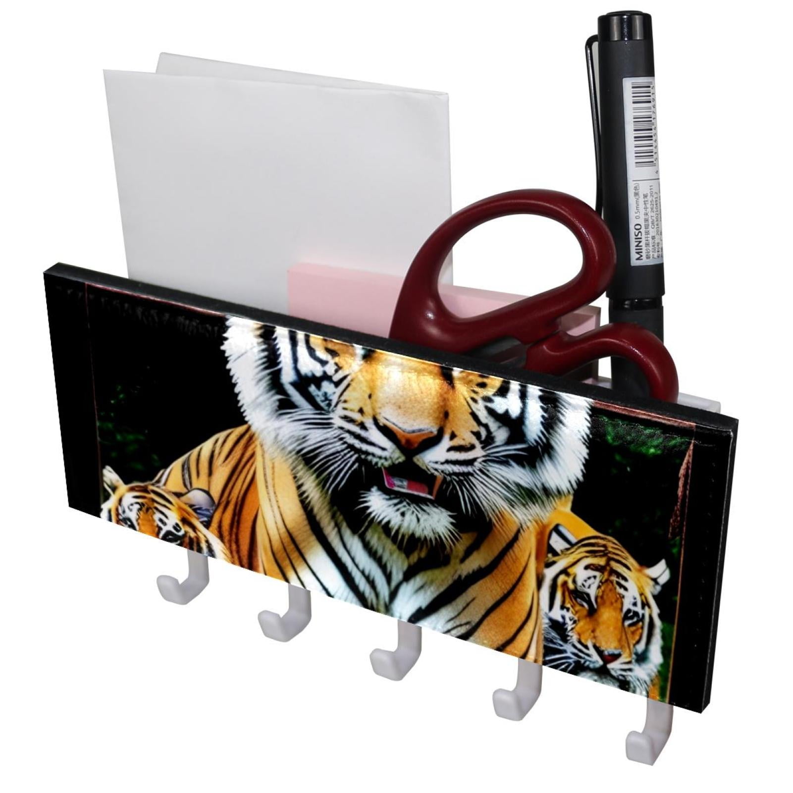 PhooArto Key Holder for Wall Decorative with 5 Key Hooks, 3D Tigers ...