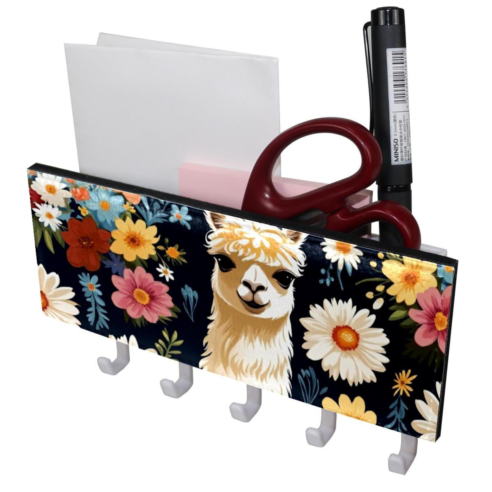 PhooArto Key Holder for Wall Decorative with 5 Key Hooks, Alpaca Daisy ...
