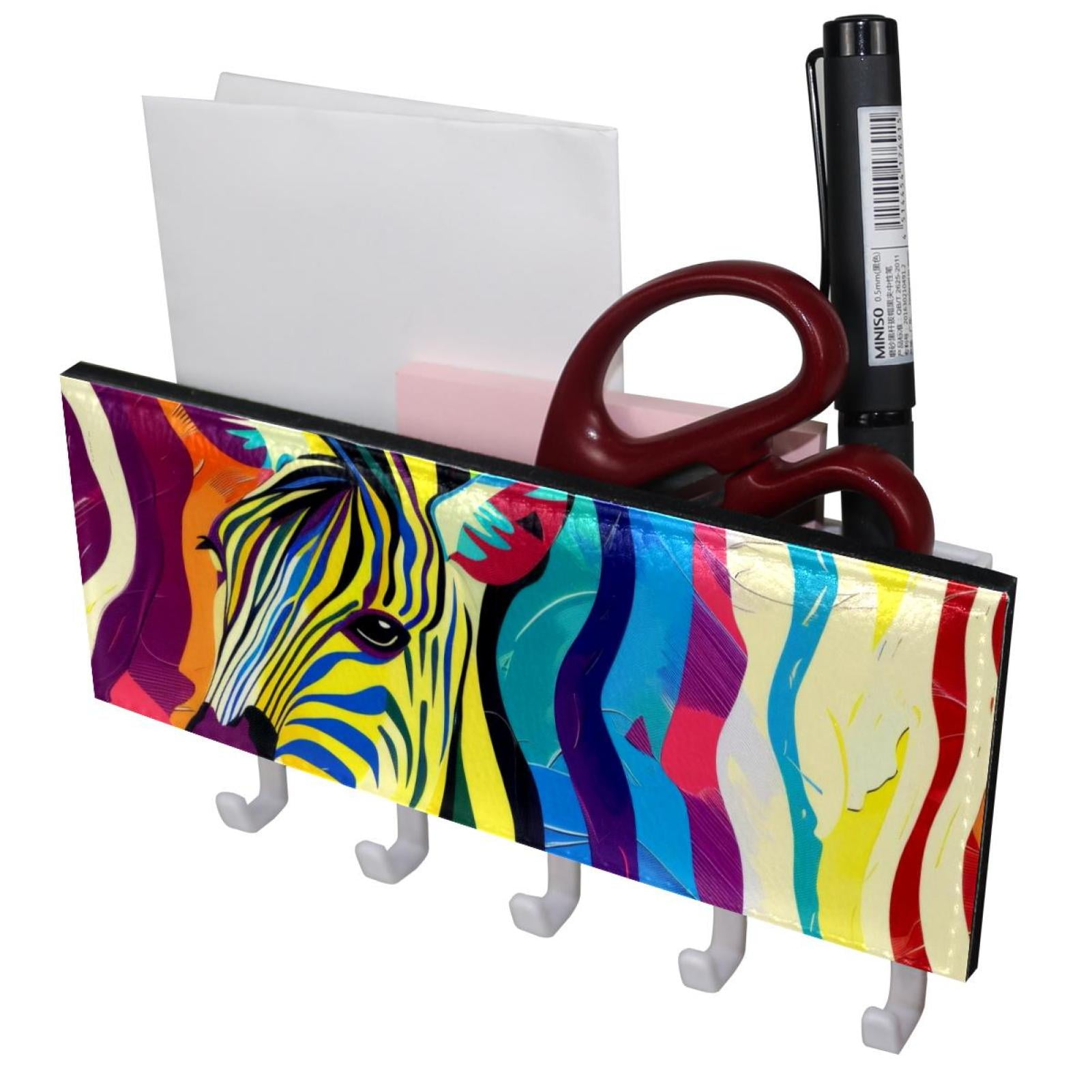PhooArto Key Holder for Wall Decorative with 5 Key Hooks, Animal Zebra ...