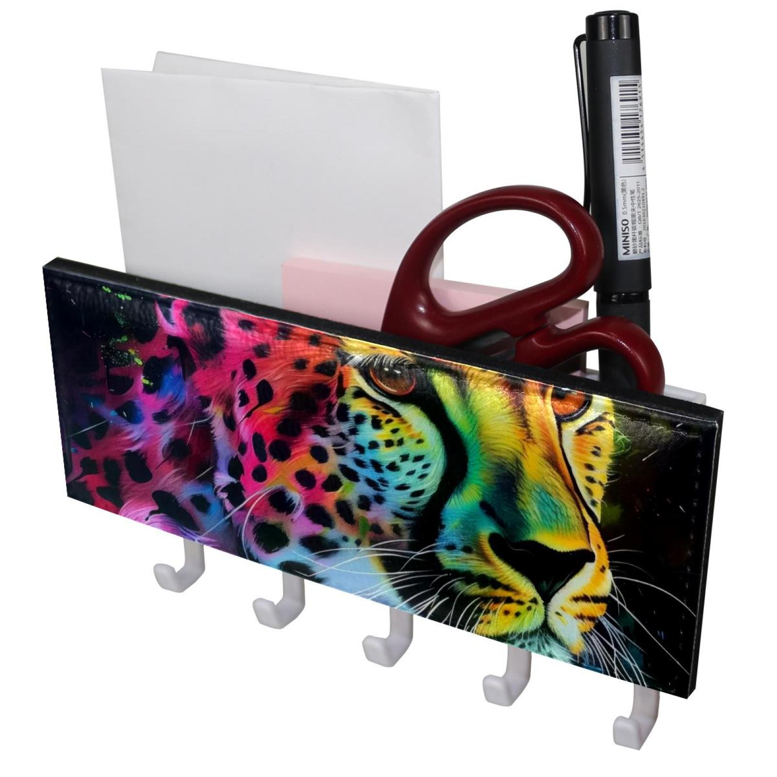 PhooArto Key Holder for Wall Decorative with 5 Key Hooks, Art Leopard ...