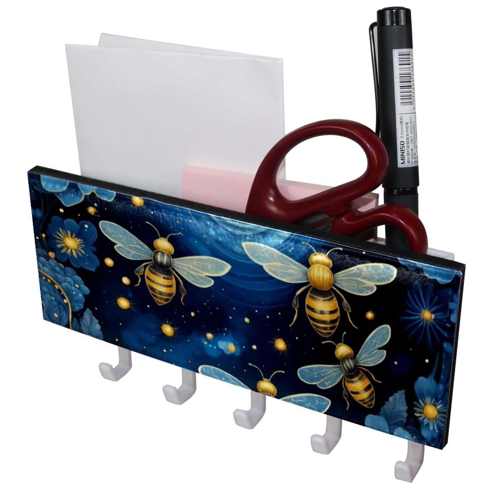 PhooArto Key Holder for Wall Decorative with 5 Key Hooks, Bee Blue ...