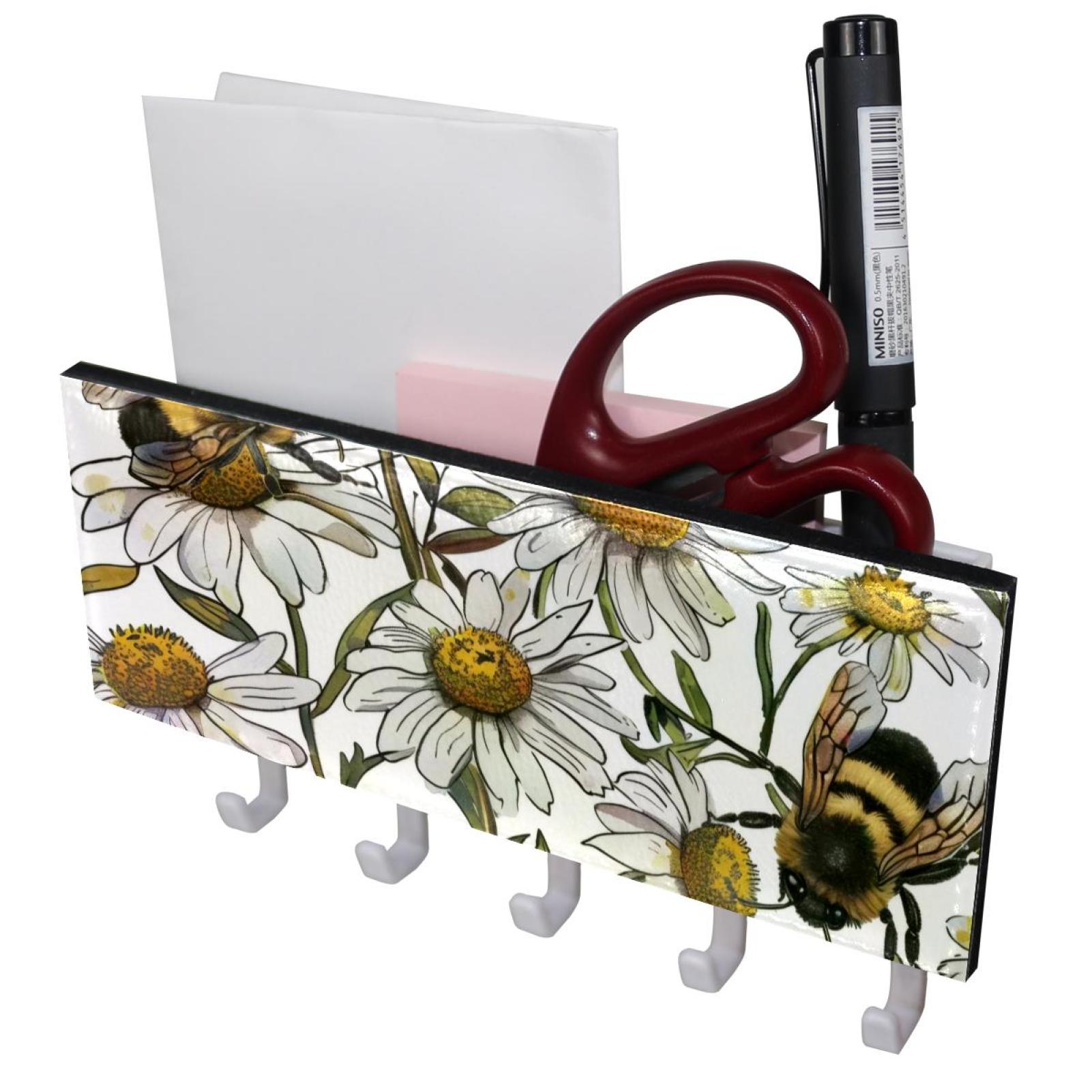 PhooArto Key Holder for Wall Decorative with 5 Key Hooks, Bee Daisy ...