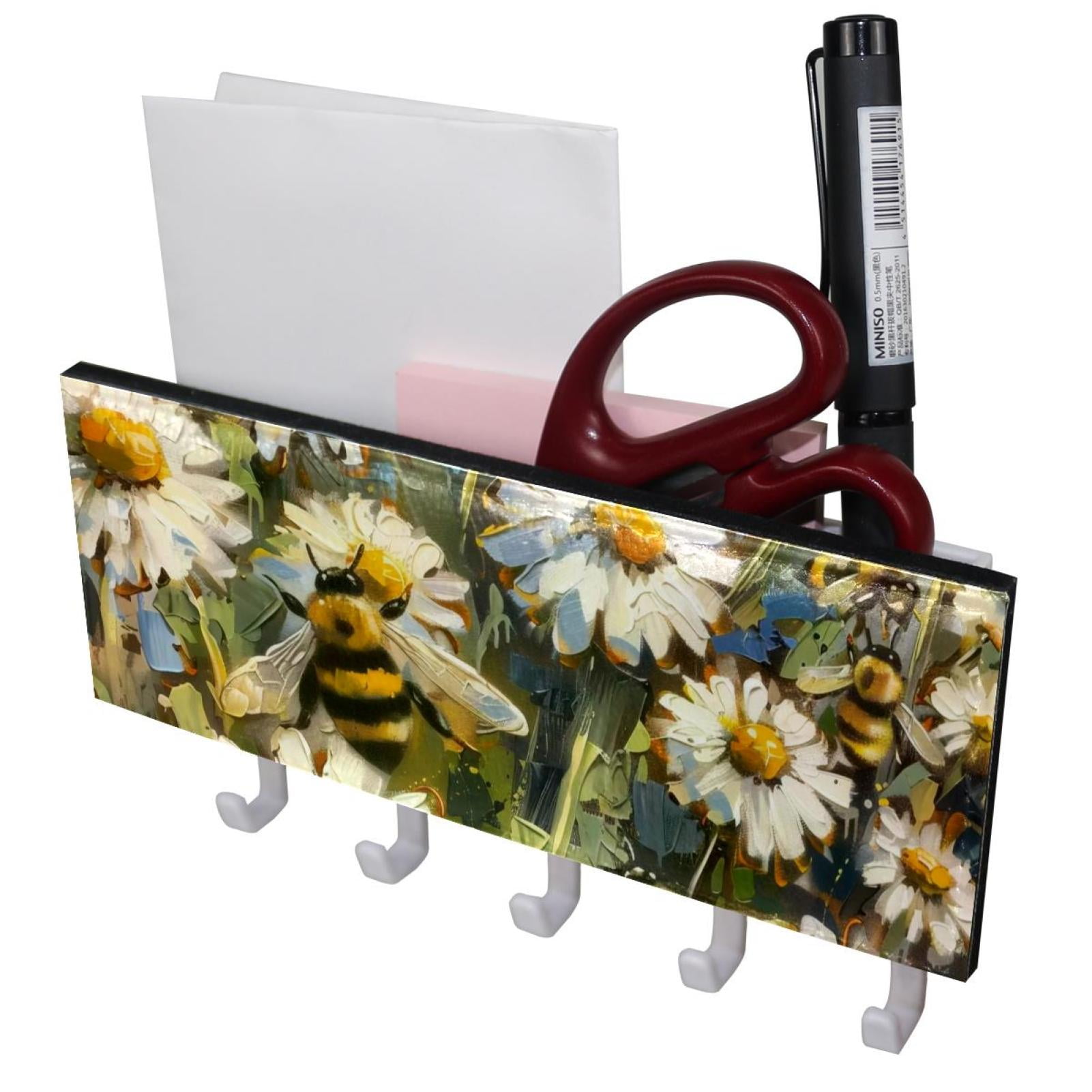 PhooArto Key Holder for Wall Decorative with 5 Key Hooks, Bees Daisy ...