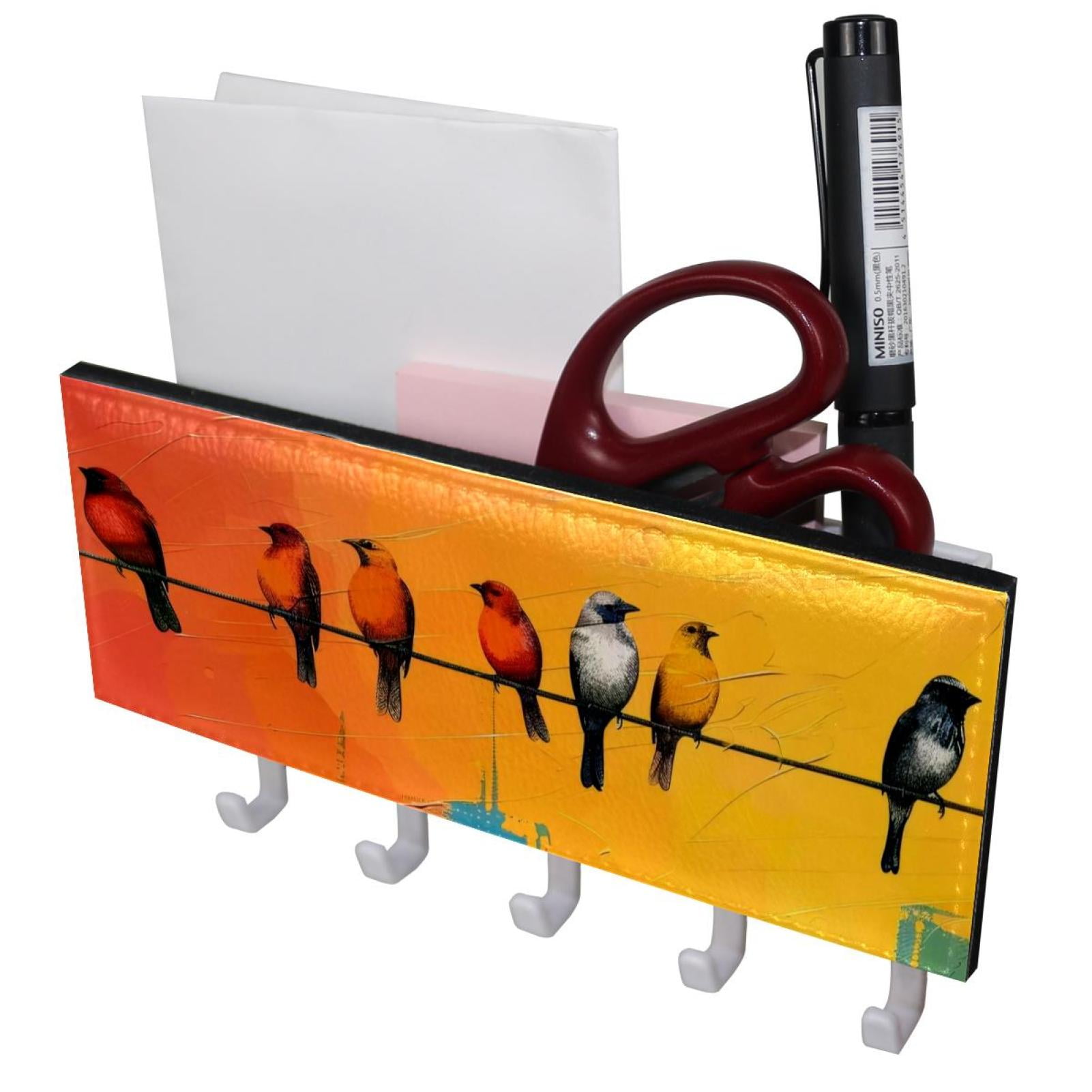 PhooArto Key Holder for Wall Decorative with 5 Key Hooks, Birds on a ...