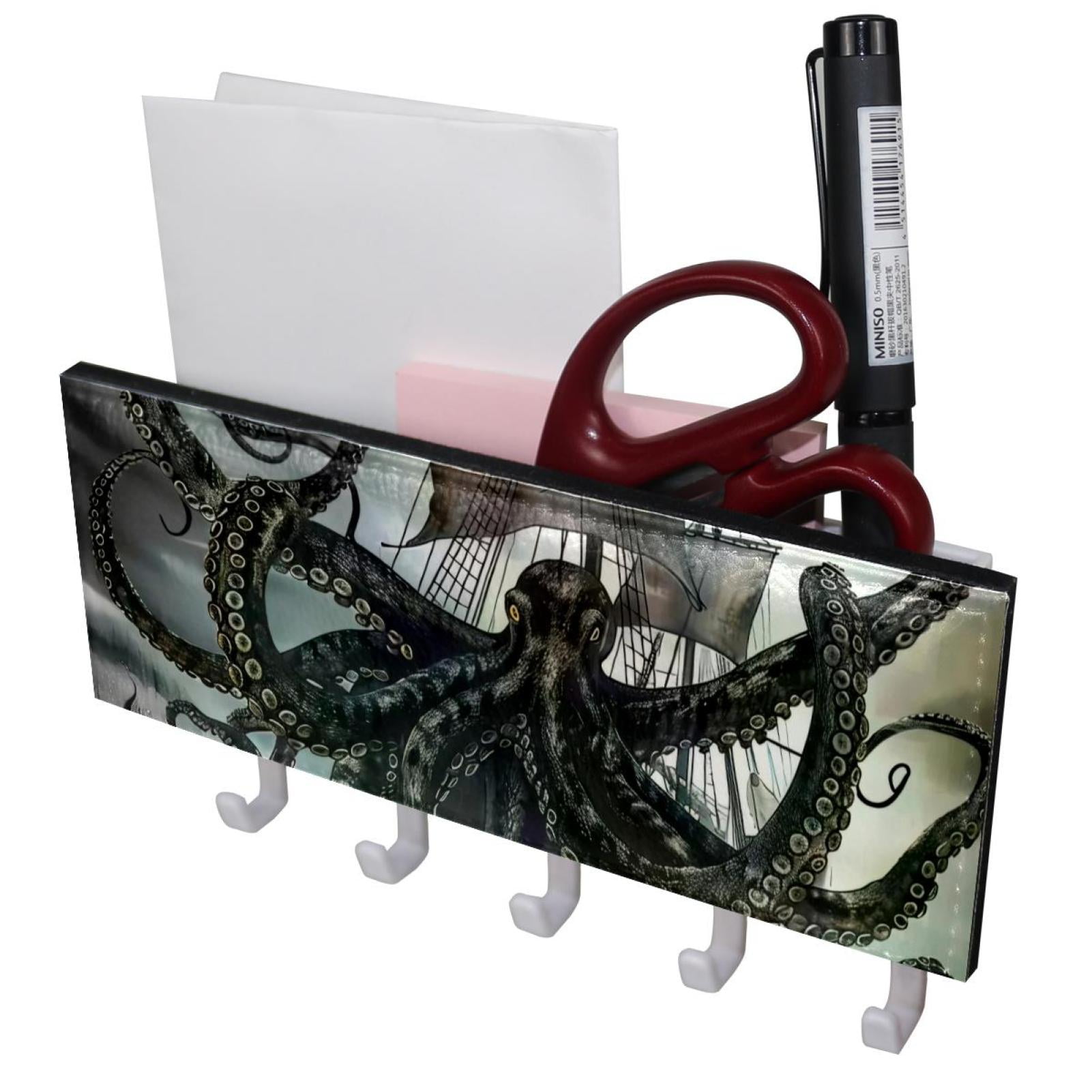 PhooArto Key Holder for Wall Decorative with 5 Key Hooks, Black Octopus ...