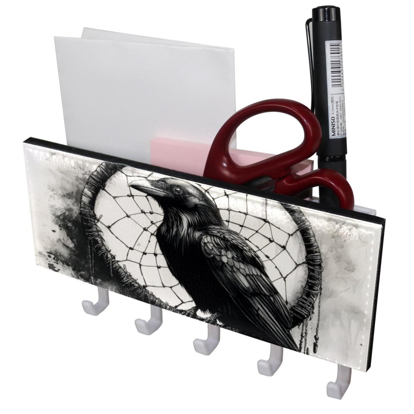 PhooArto Key Holder for Wall Decorative with 5 Key Hooks, Black Raven ...