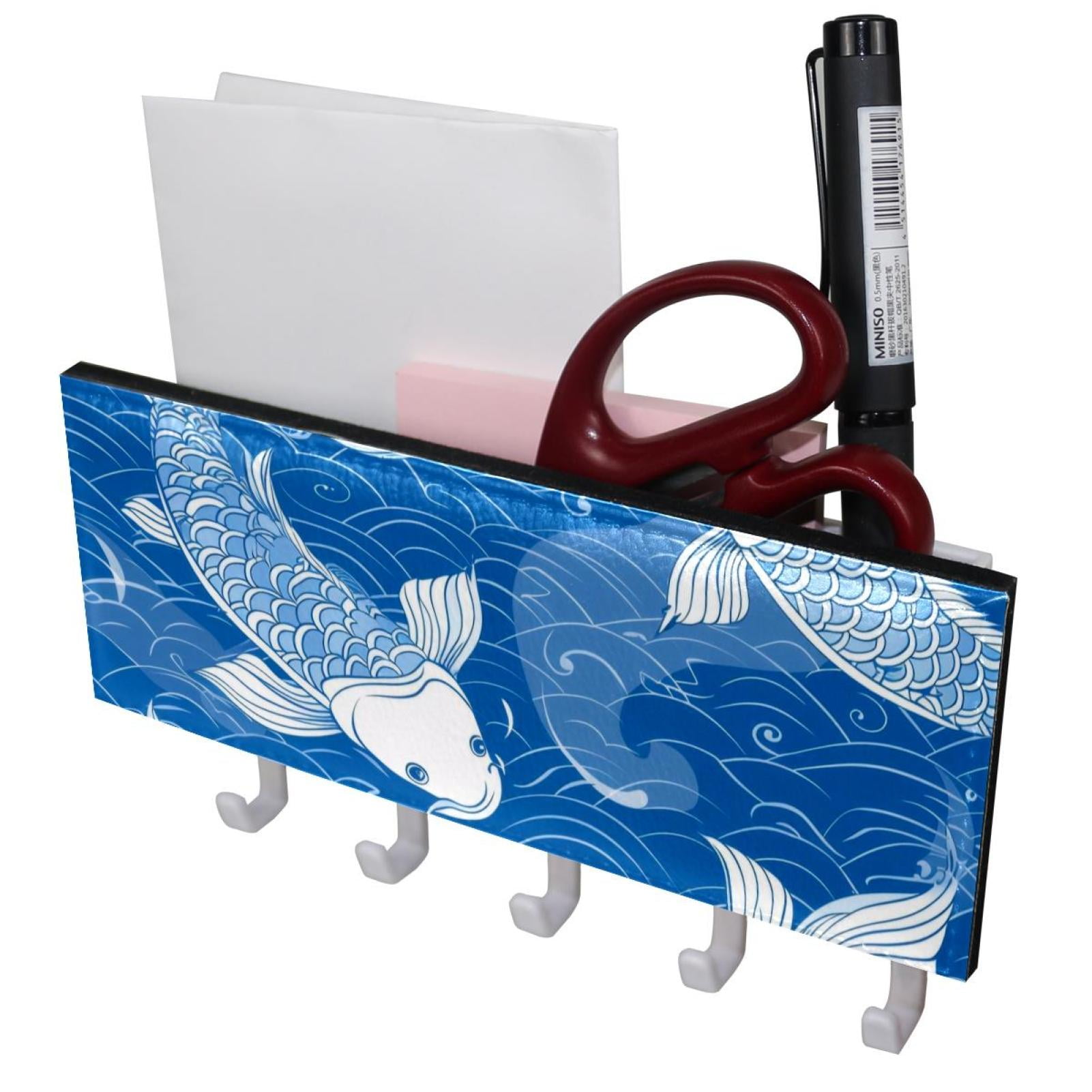 PhooArto Key Holder for Wall Decorative with 5 Key Hooks, Blue Fish Koi ...