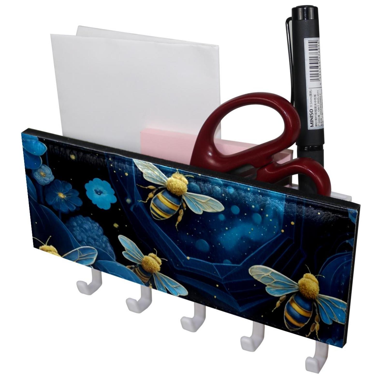 PhooArto Key Holder for Wall Decorative with 5 Key Hooks, Blue Galaxy ...