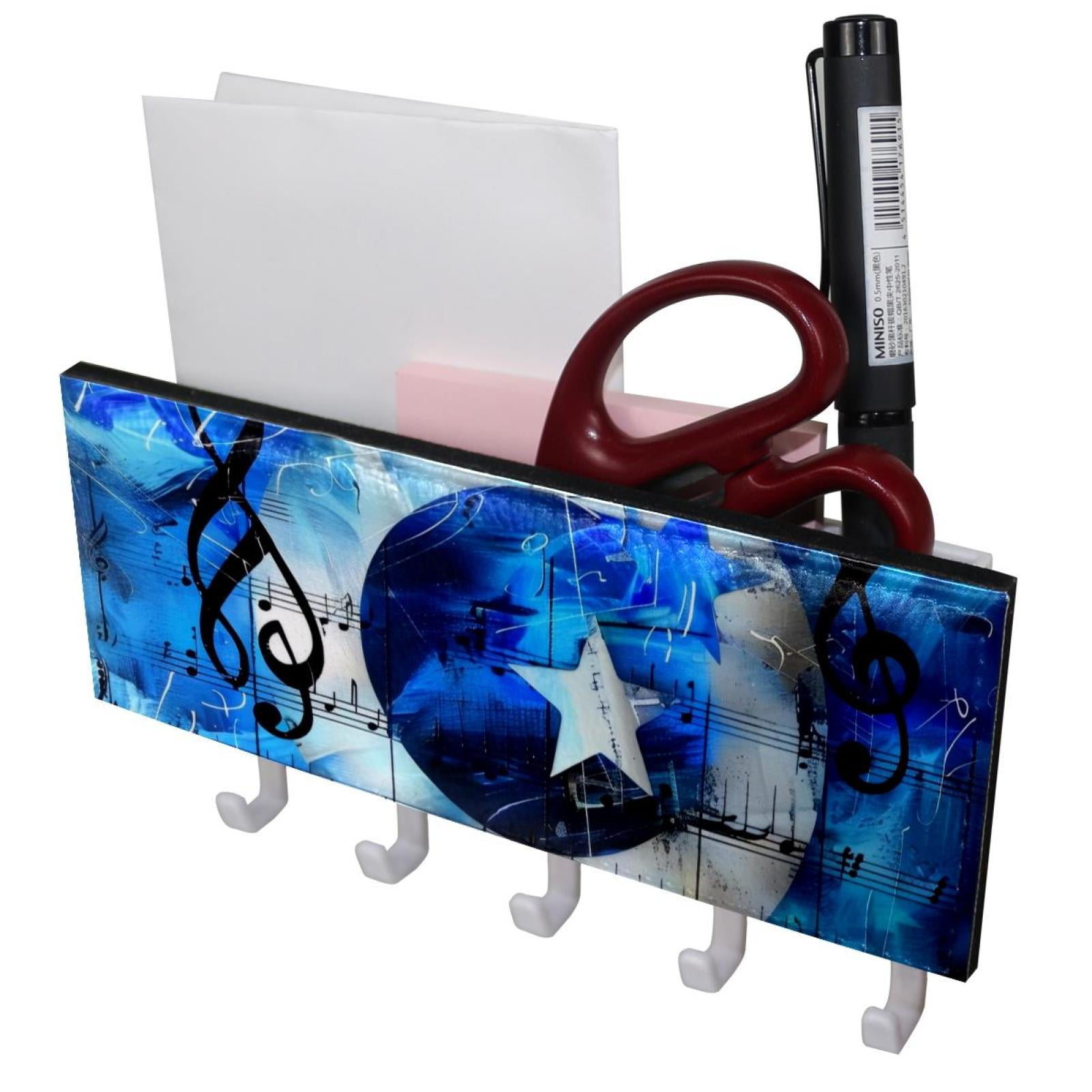 PhooArto Key Holder for Wall Decorative with 5 Key Hooks, Blue Music ...