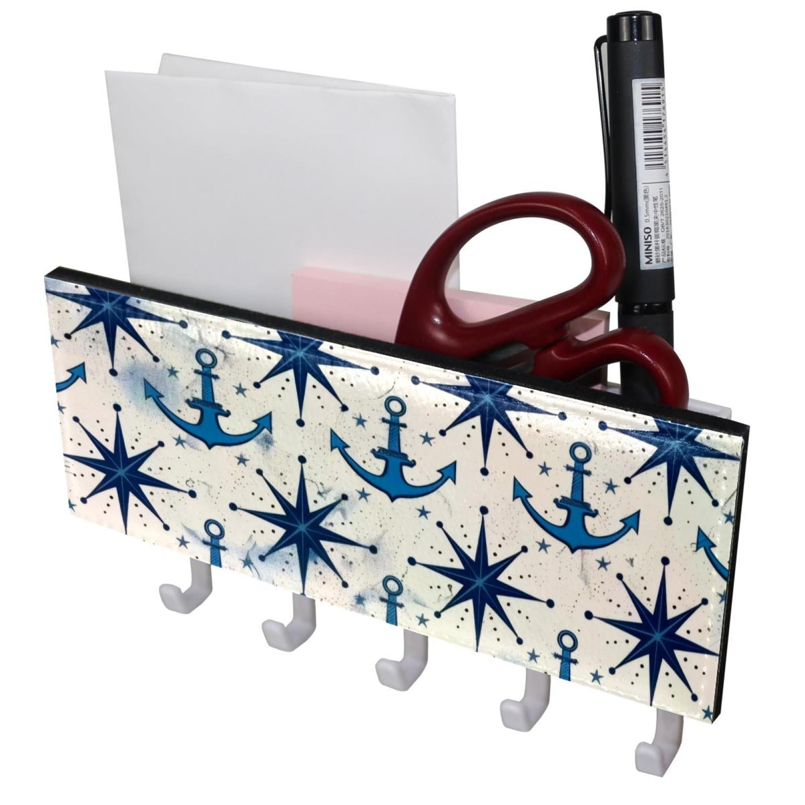 PhooArto Key Holder for Wall Decorative with 5 Key Hooks, Blue Sea Star ...