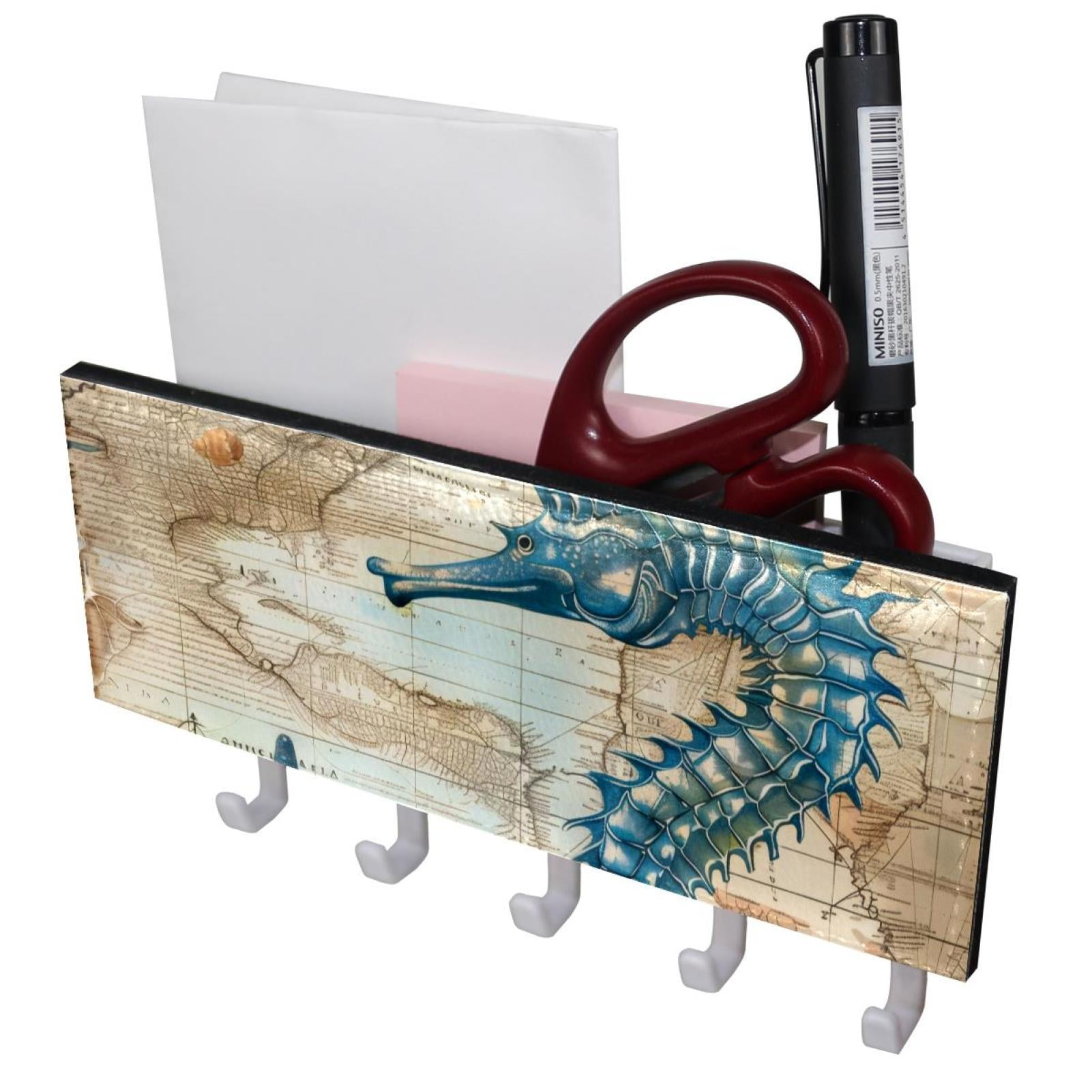 PhooArto Key Holder for Wall Decorative with 5 Key Hooks, Blue Seahorse ...