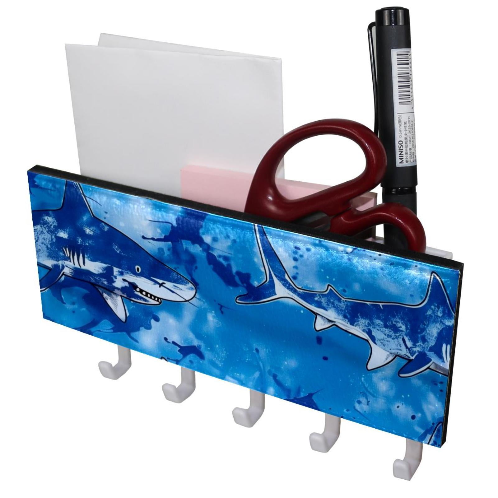 PhooArto Key Holder for Wall Decorative with 5 Key Hooks, Blue Tie Dye ...