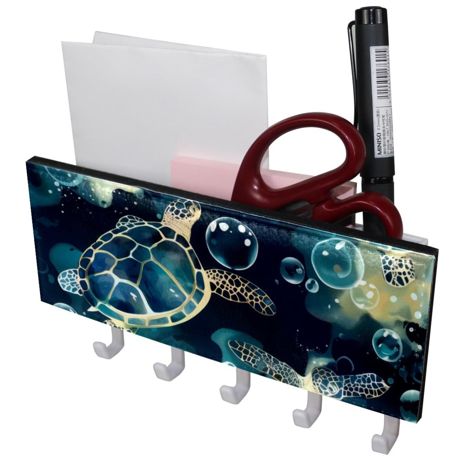 PhooArto Key Holder for Wall Decorative with 5 Key Hooks, Blue Turtle ...