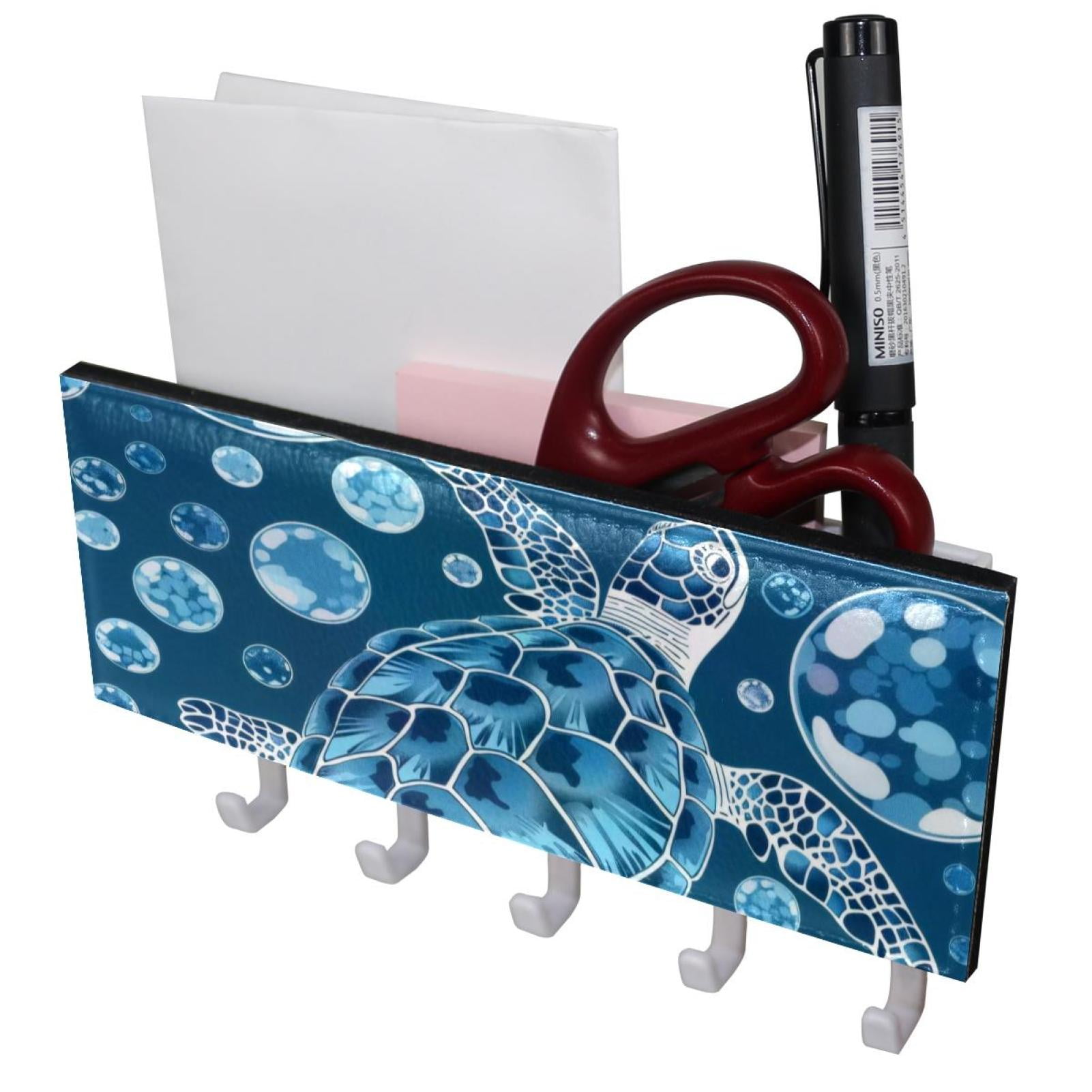 PhooArto Key Holder for Wall Decorative with 5 Key Hooks, Blue Turtle ...