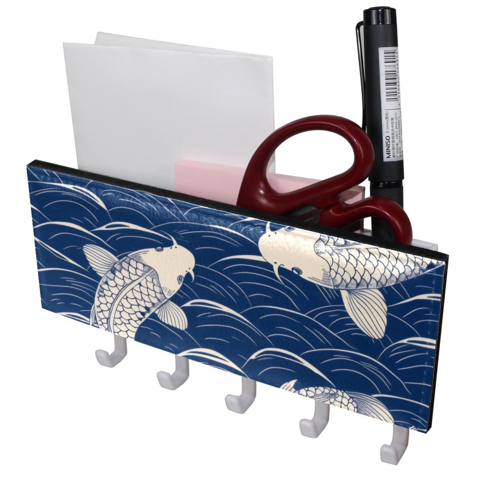 PhooArto Key Holder for Wall Decorative with 5 Key Hooks, Blue Wave ...