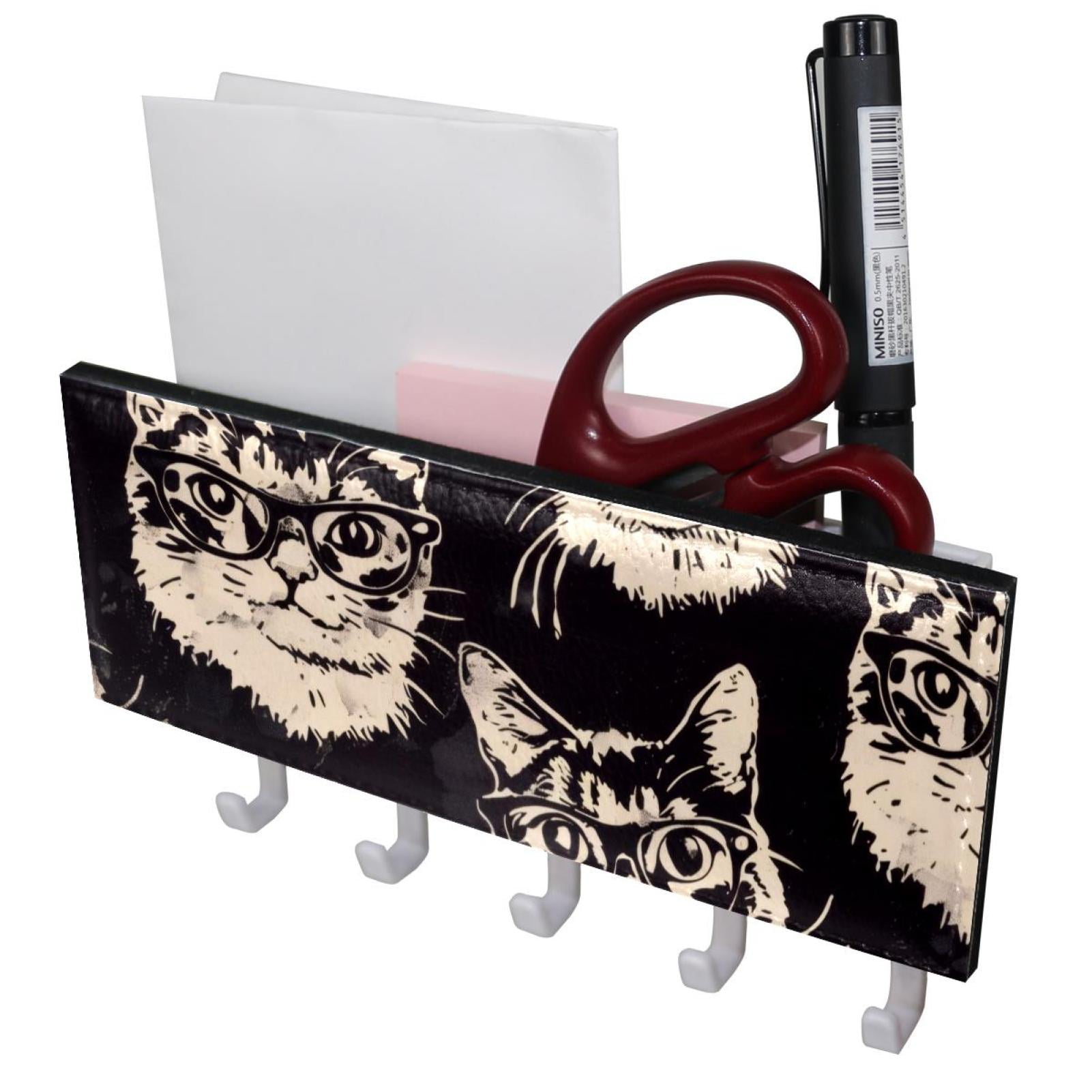 PhooArto Key Holder for Wall Decorative with 5 Key Hooks, Cat Wearing ...