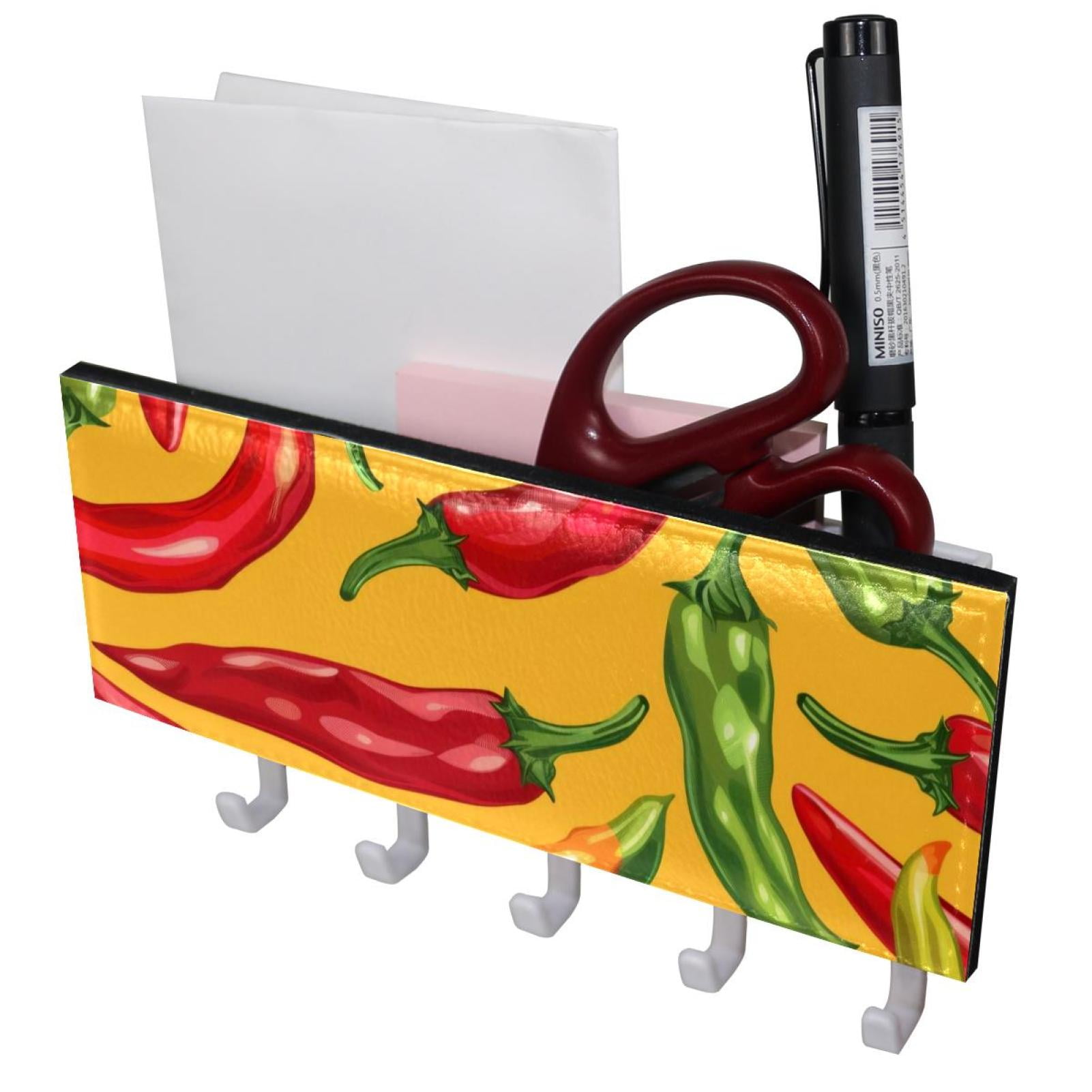 PhooArto Key Holder for Wall Decorative with 5 Key Hooks, Chili Peppers ...