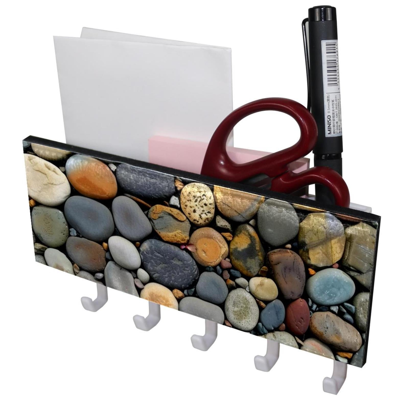 PhooArto Key Holder for Wall Decorative with 5 Key Hooks, Circle Pebble ...