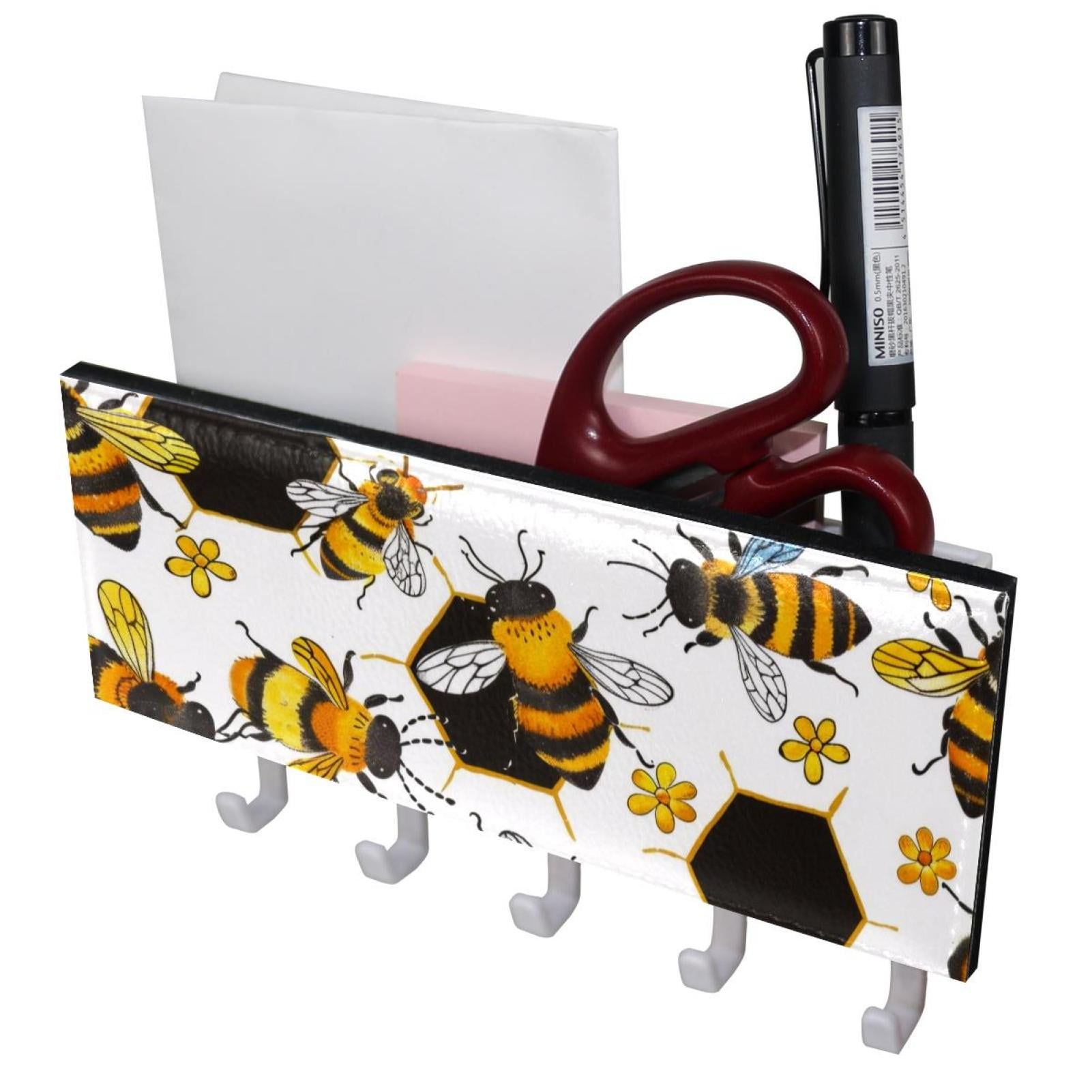 PhooArto Key Holder for Wall Decorative with 5 Key Hooks, Cute Bee ...