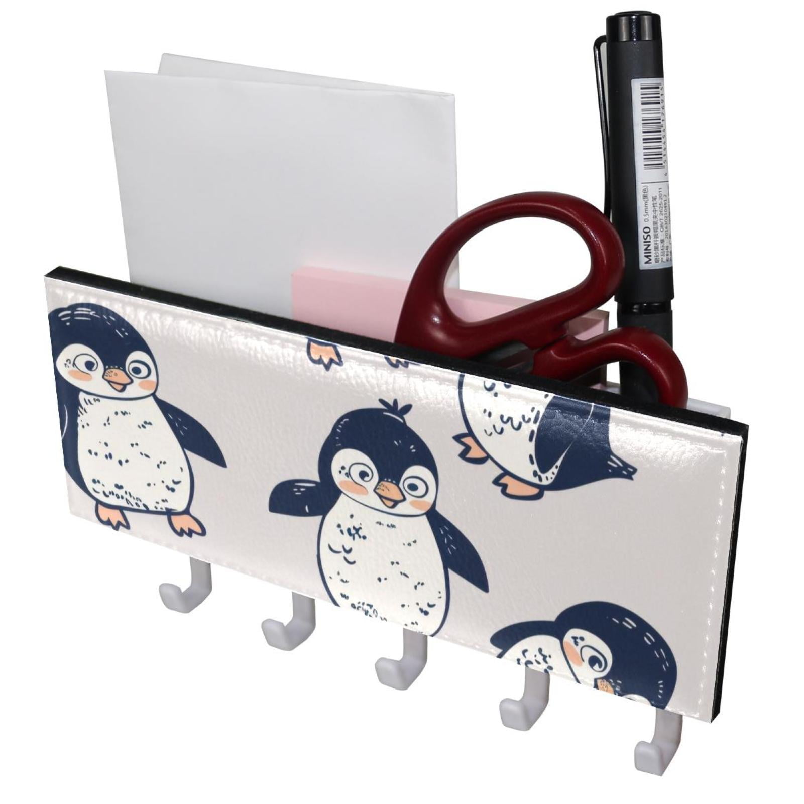 PhooArto Key Holder for Wall Decorative with 5 Key Hooks, Cute Playing Penguin Pattern Holders ...