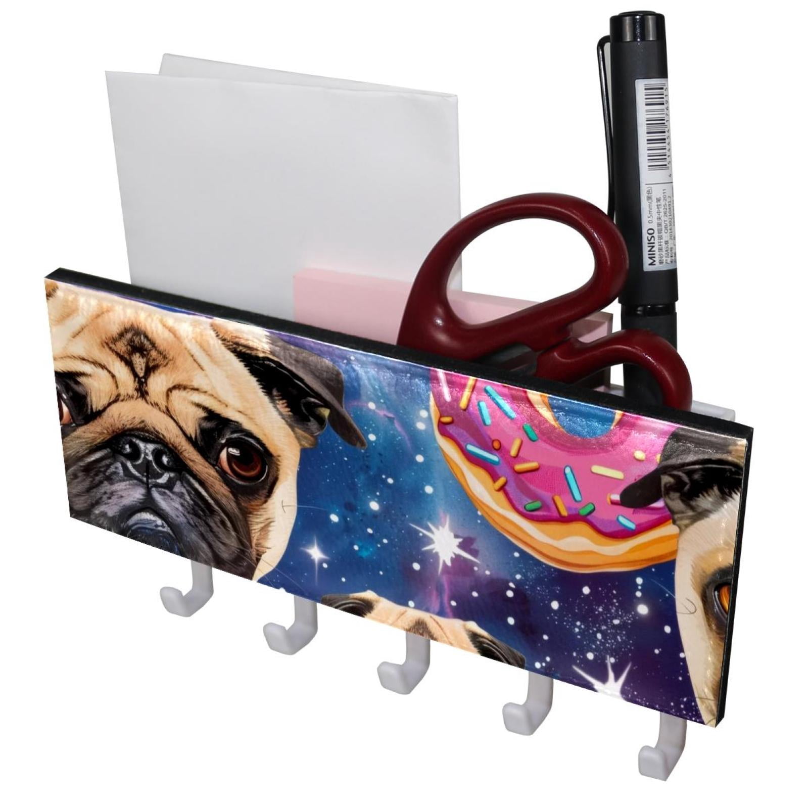 PhooArto Key Holder for Wall Decorative with 5 Key Hooks, Donuts Pug ...