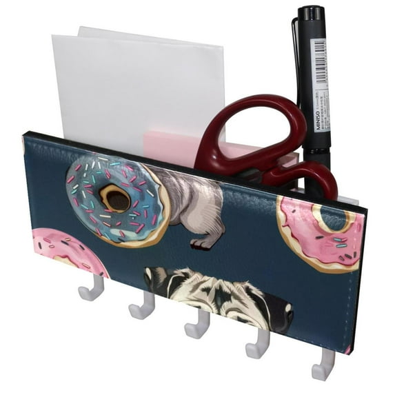 PhooArto Key Holder for Wall Decorative with 5 Key Hooks, Donuts Pug ...