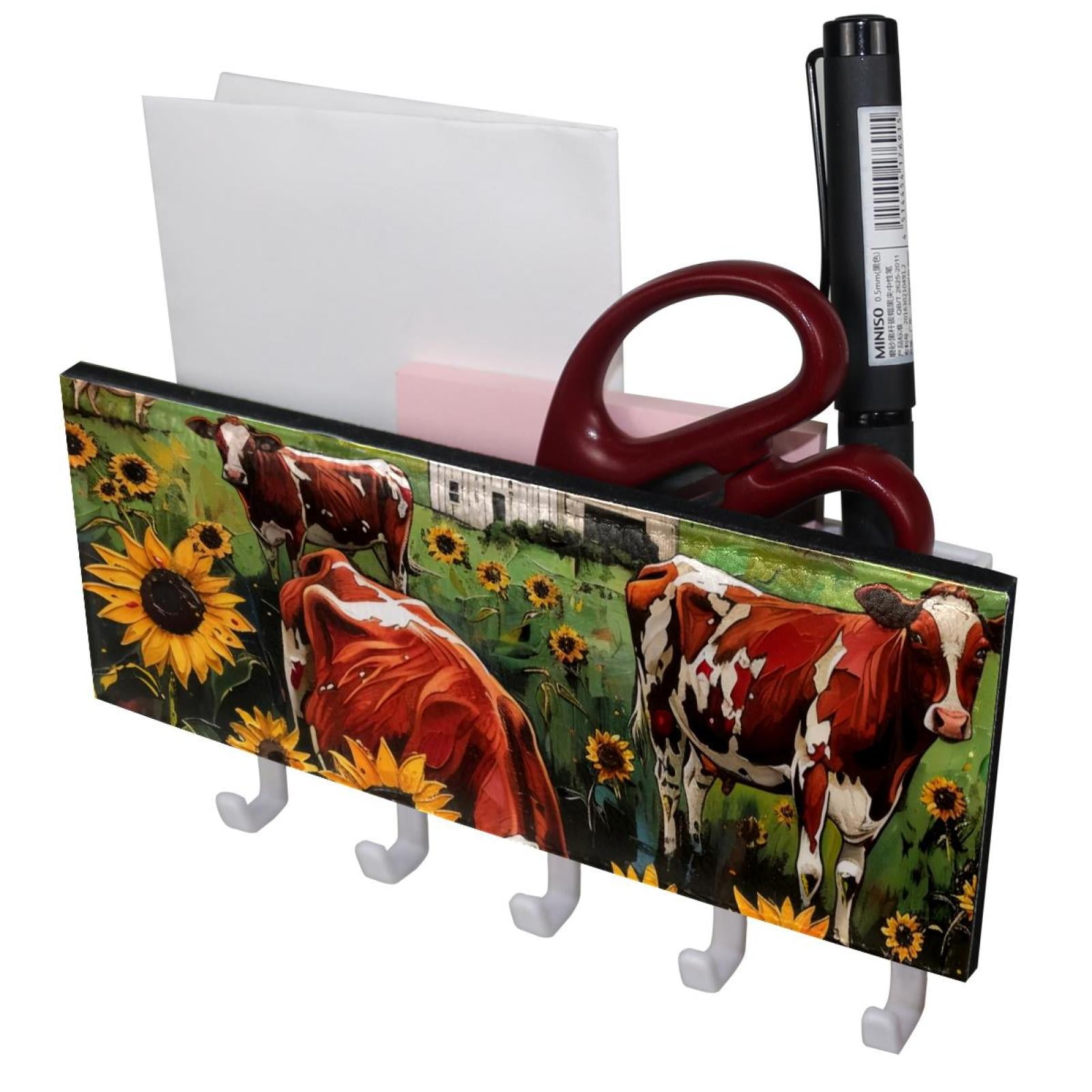 PhooArto Key Holder for Wall Decorative with 5 Key Hooks, Farm Cows ...