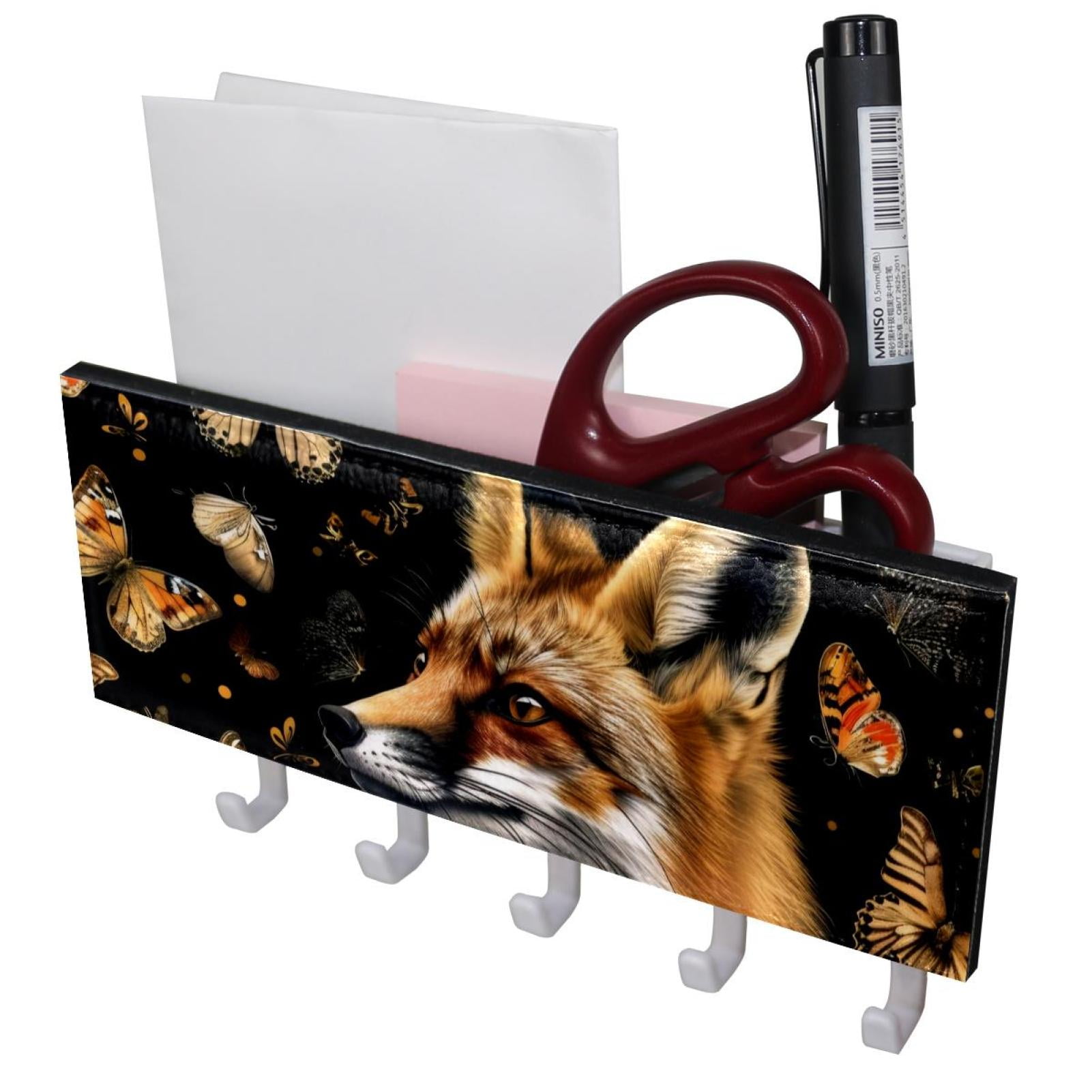 PhooArto Key Holder for Wall Decorative with 5 Key Hooks, Fox and Butterflies Pattern Holders ...