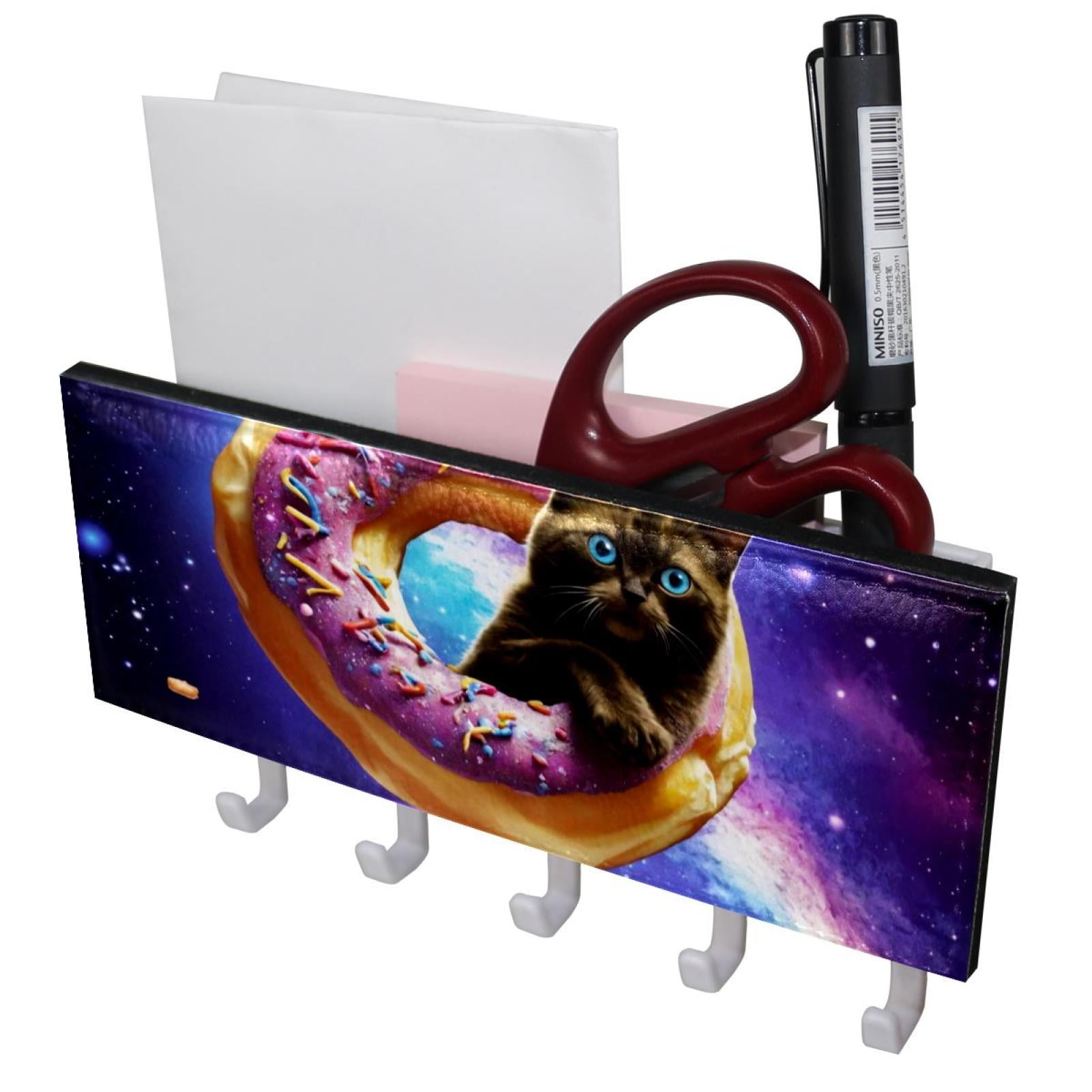 PhooArto Key Holder for Wall Decorative with 5 Key Hooks, Galaxy Cat ...