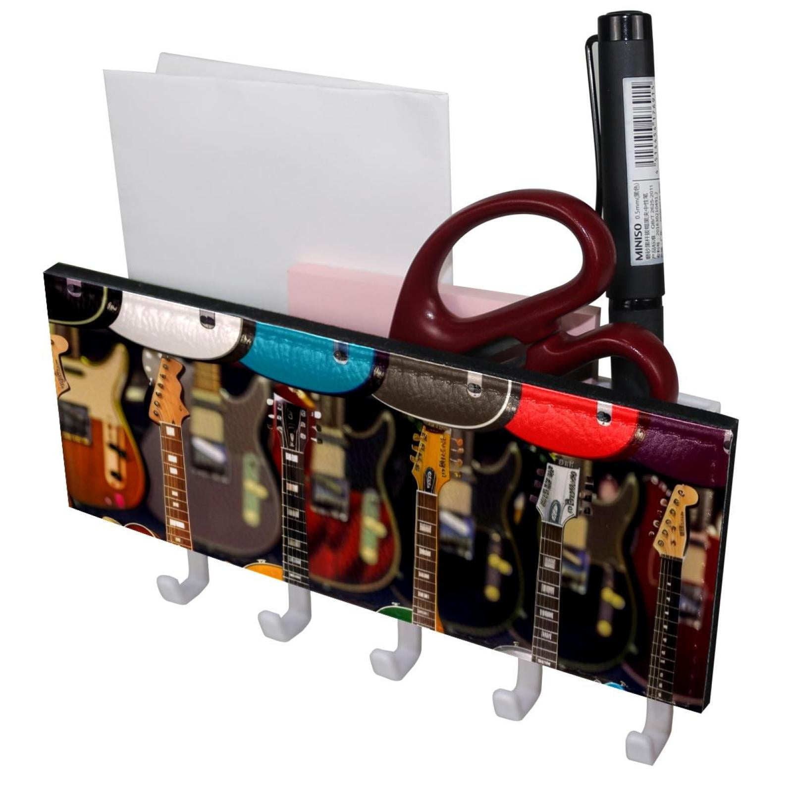PhooArto Key Holder for Wall Decorative with 5 Key Hooks, Guitars Color ...