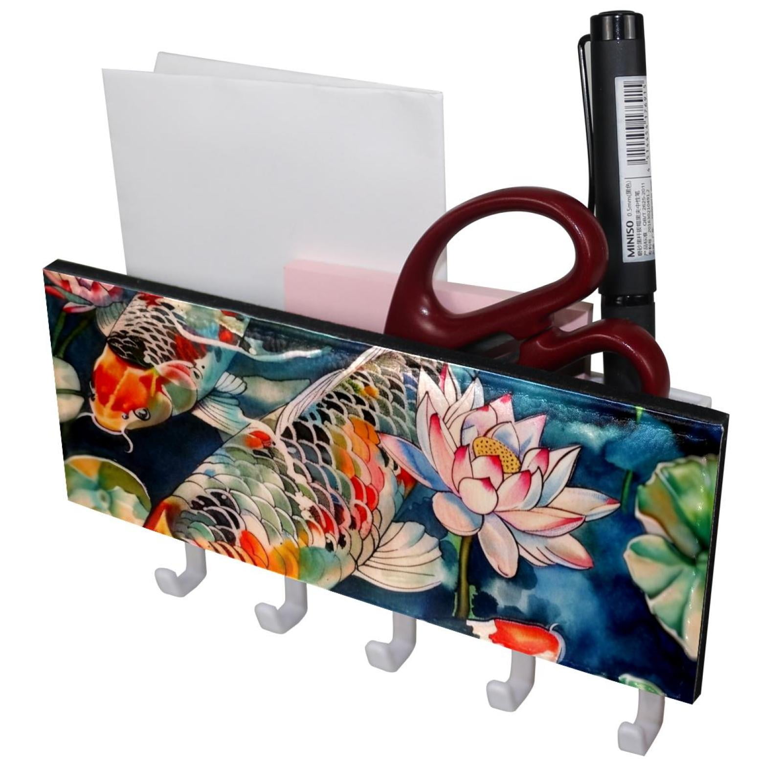 PhooArto Key Holder for Wall Decorative with 5 Key Hooks, Japanese Koi ...